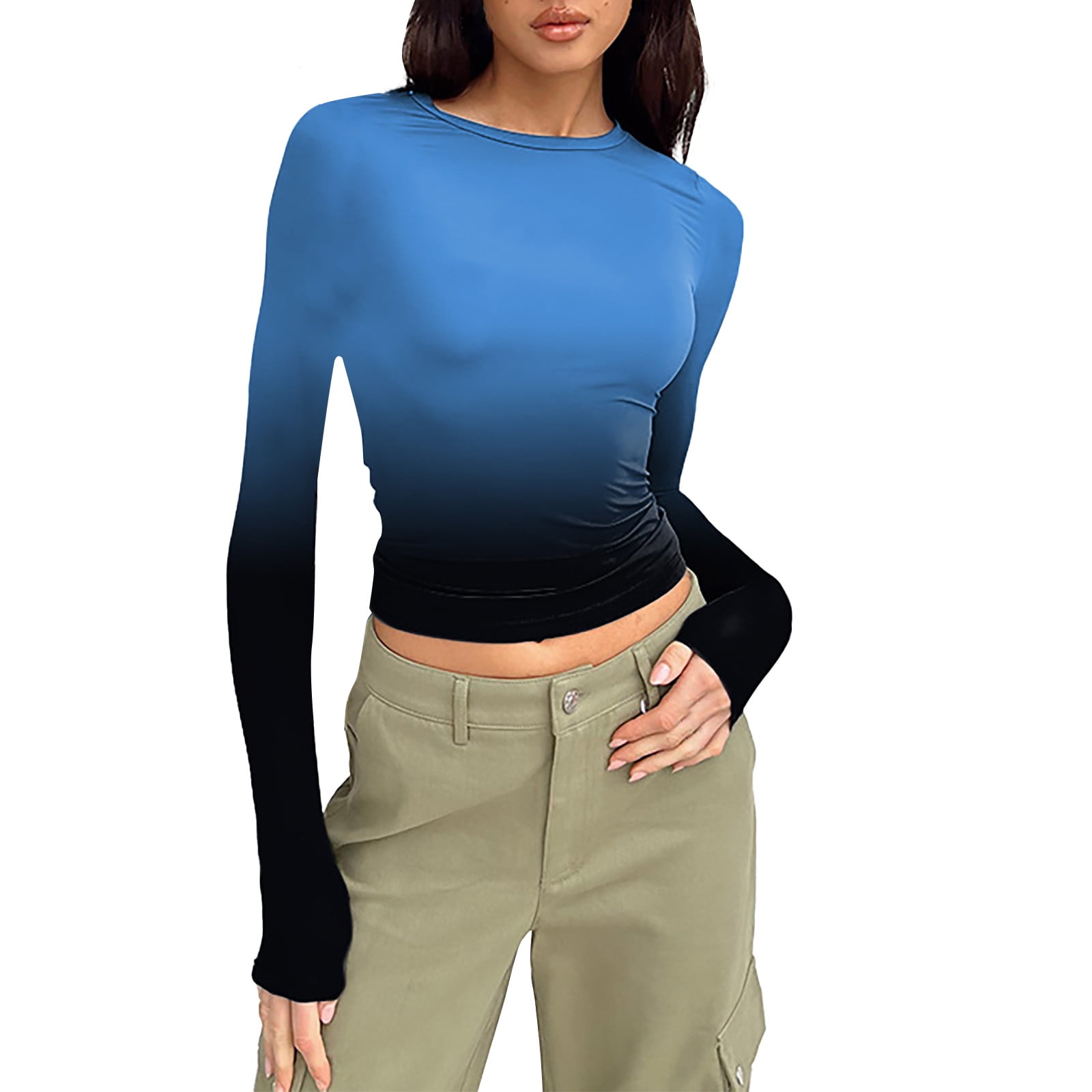Tittly Womens Tops Going Out Tops Womens Long Sleeve Shirts Basic Crop ...