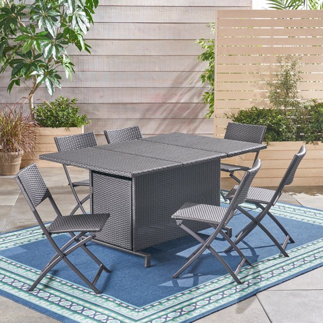 Noble House 7-Piece Adult Traditional Resin Wicker Foldable Dining ...