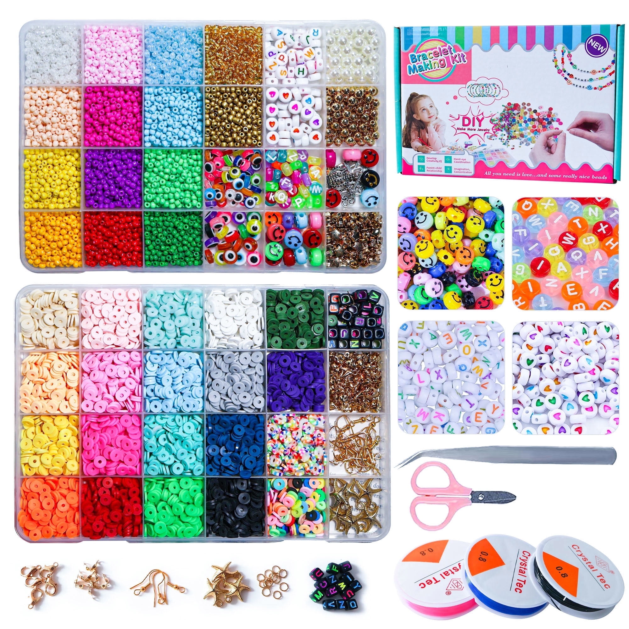 Tivamiko 8378Pcs DIY Bracelets Making Kit with Clay Beads(6mm&3mm ...
