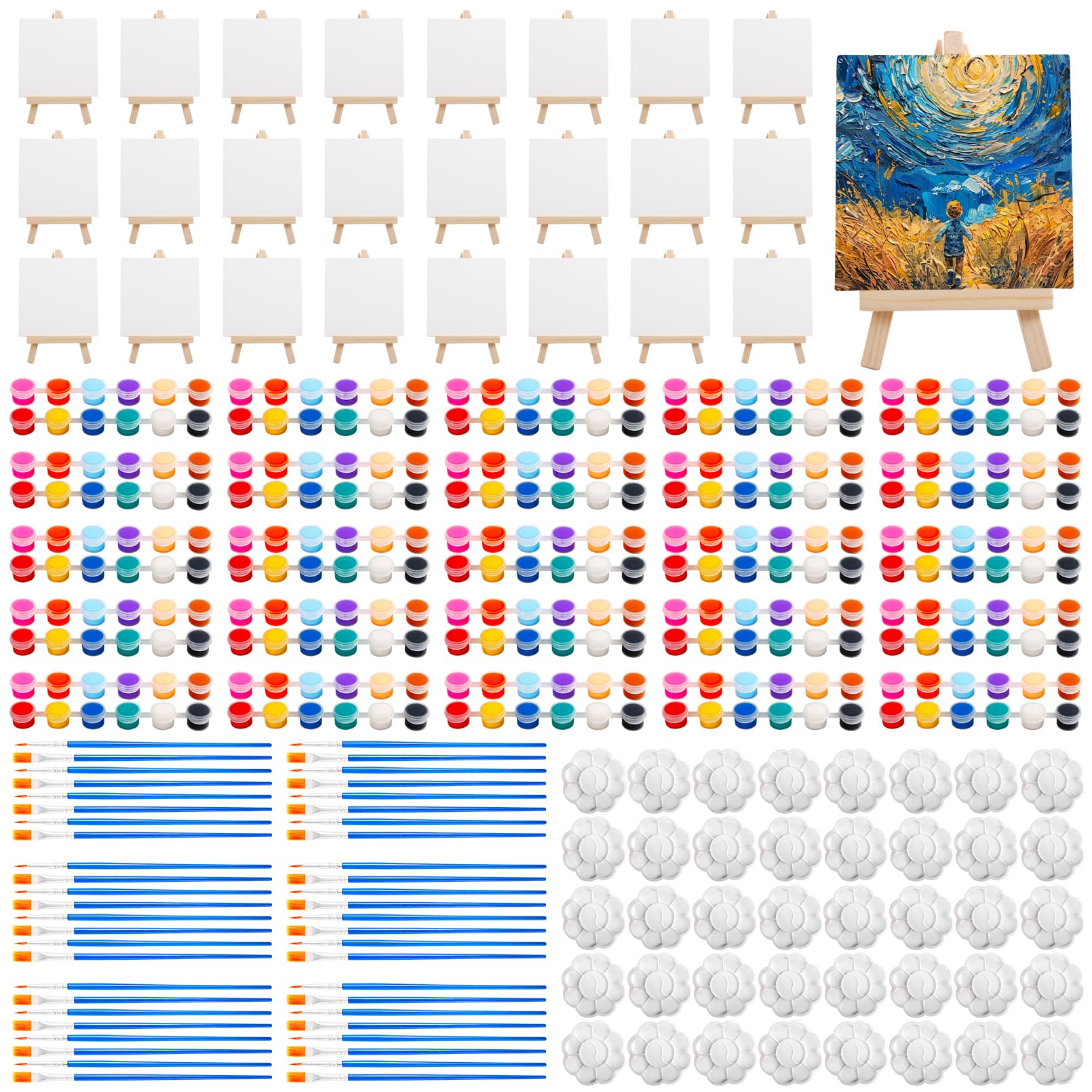 Tivcck 25 Set Mini Canvas Panels and Easel Painting Kit,4 x 4 in Mini ...