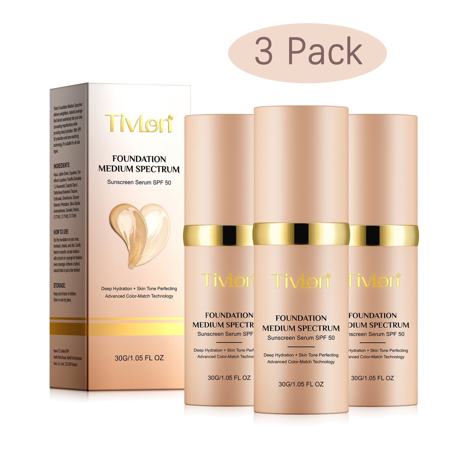 Tivlon Flawless Foundation with SPF 50 Protection and Tone-Matching ...
