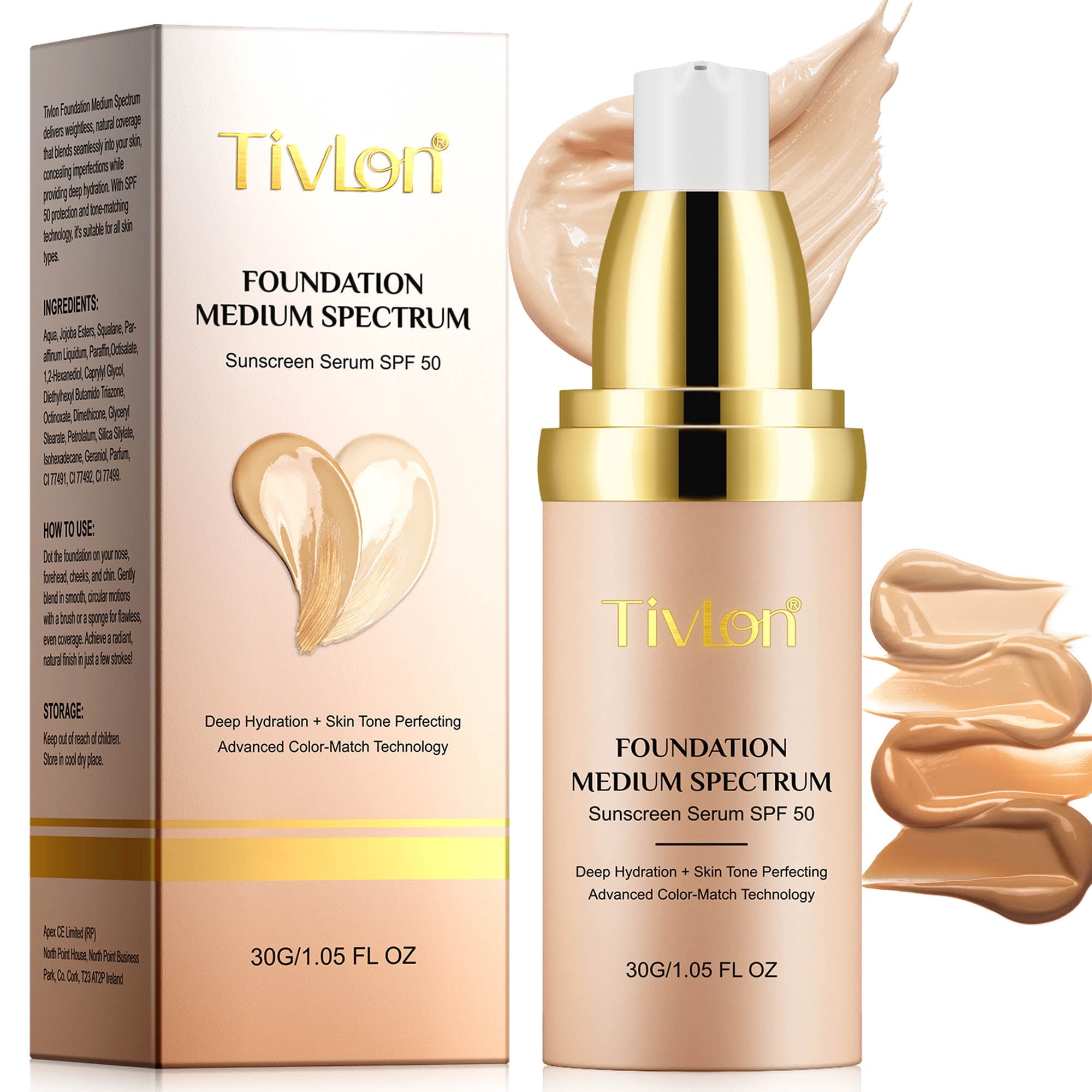 Tivlon Liquid Color Matching Foundation SPF 50, Medium Spectrum ...