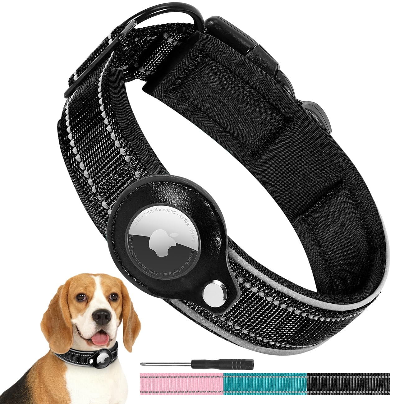Tivray Airtag Collar YPF5 AirTag Holder, Reflective Collar Soft Padded ...
