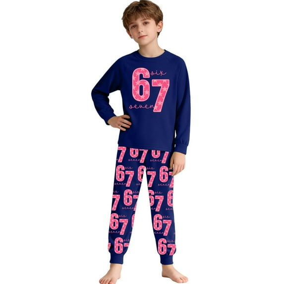Tiweut 2 Piece Outfits for Girls 67 Doodle Print Long Sleeve Pajama ...