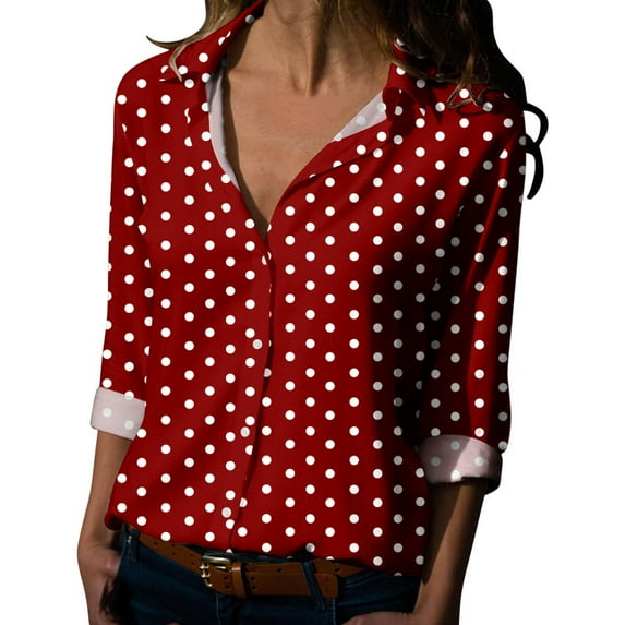 Tiweut Button Down Shirts for Women Spring Summer Dot Printed Long ...