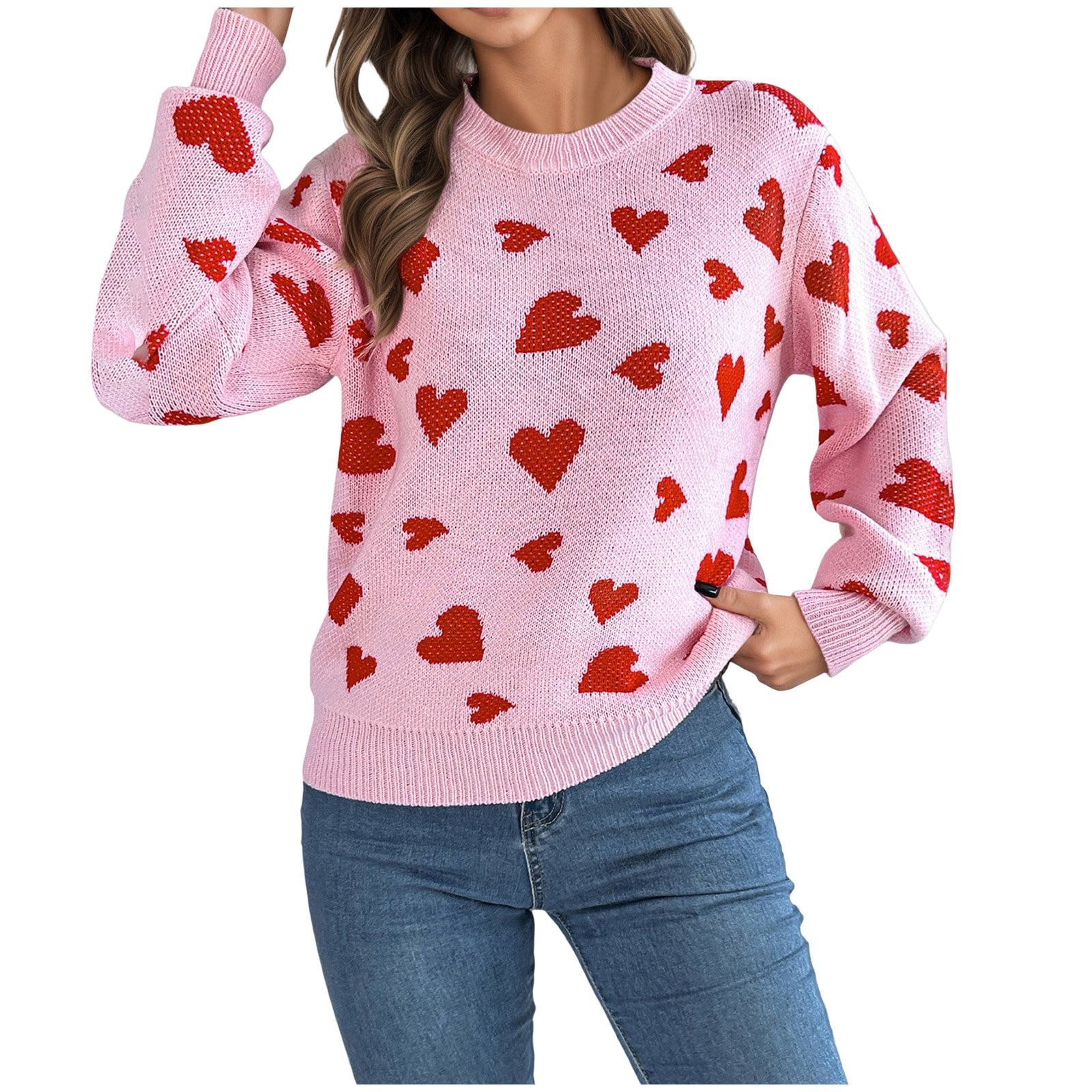 Tiweut Heart Sweater for Women Valentines Day Cute Love Print Casual ...