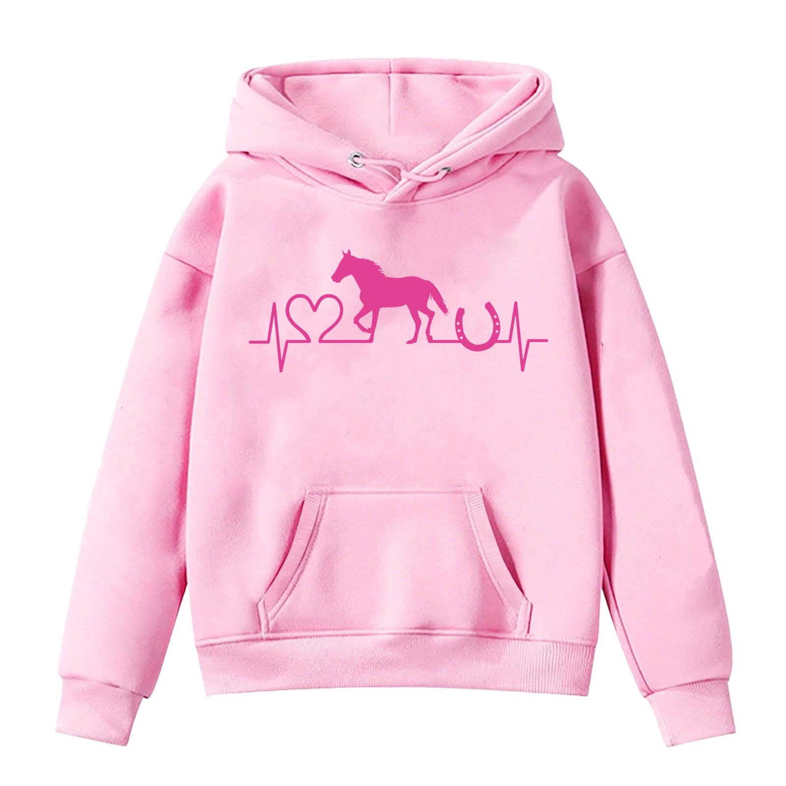 Tiweut Hoodies for Girls Kids Horse Print Long Sleeve Hooded Sweatshirt ...