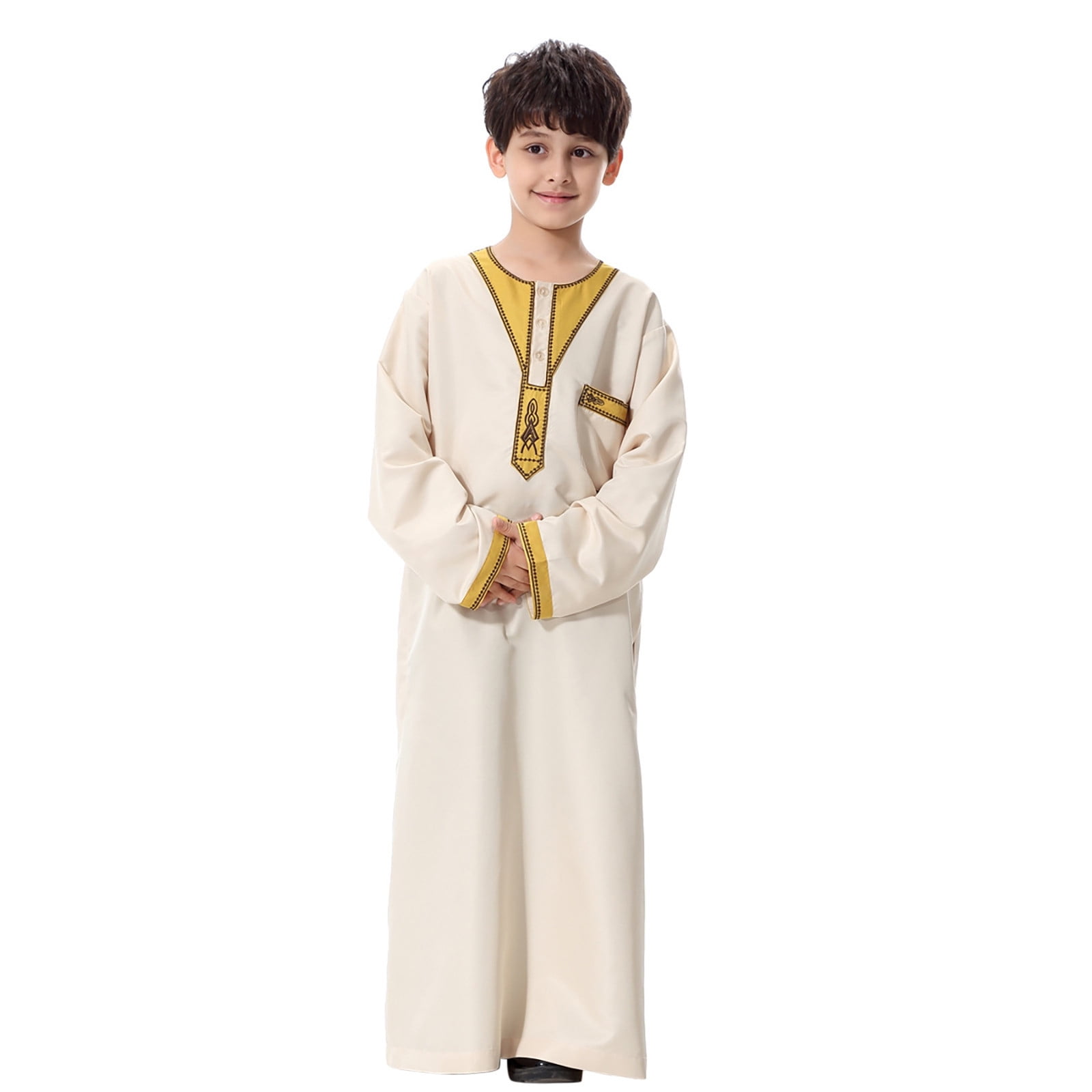 Tiweut Leisure Tops for Boys Arabic Thobe Long Sleeve Crew Neck Robe ...