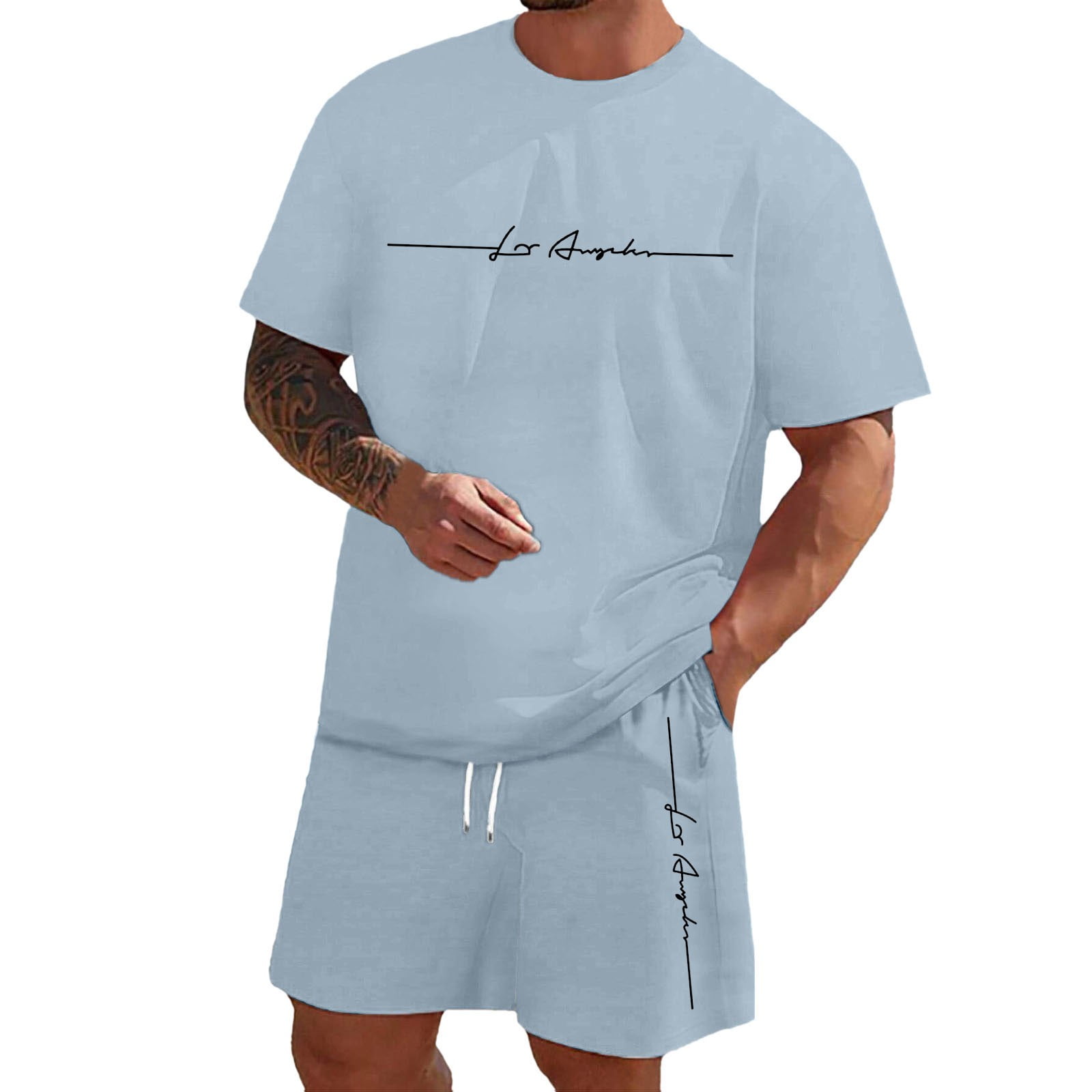 Tiweut Men's Short Sets Male Letter Print Short Sleeve Crew Neck T ...
