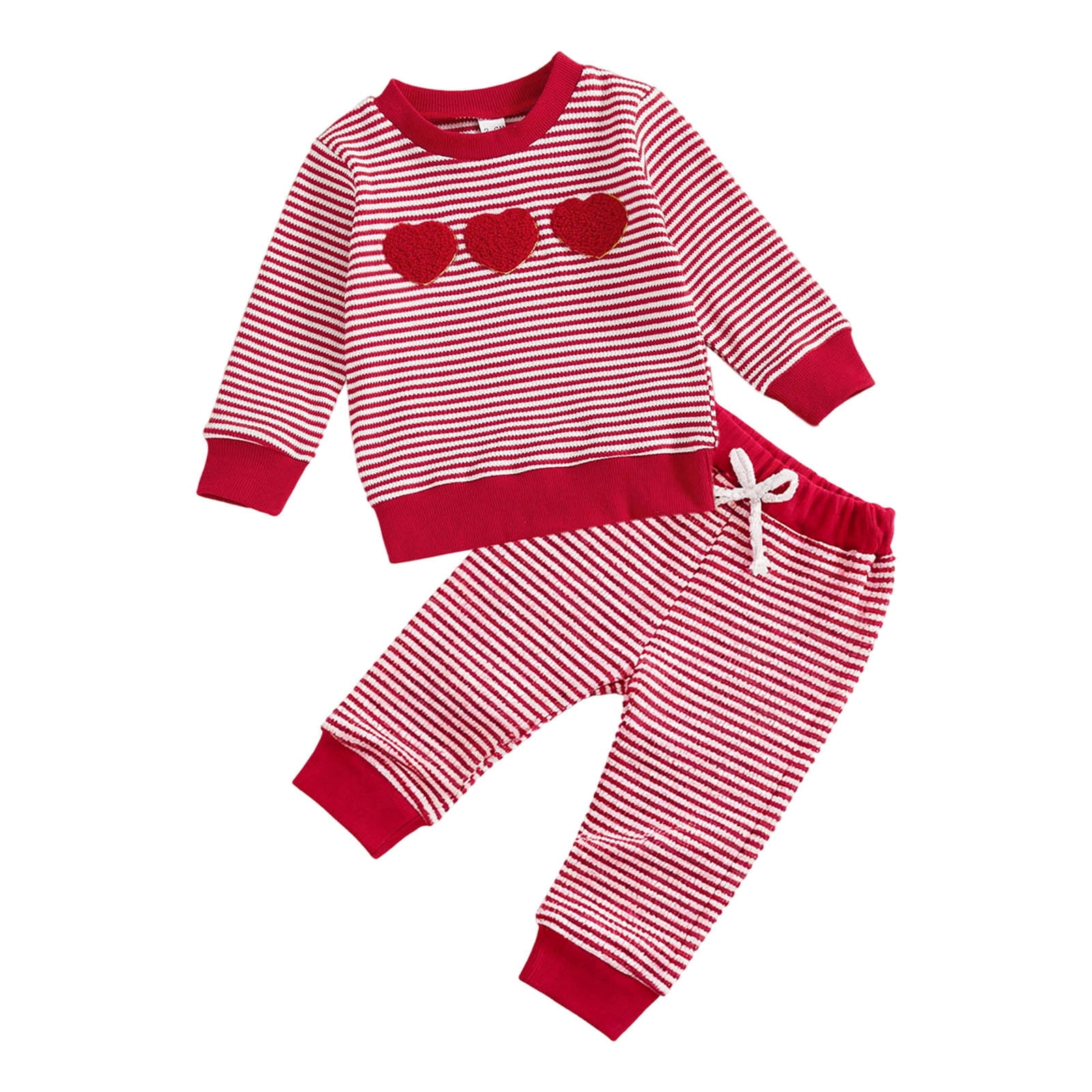 Tiweut Outfits for Girls 2 Piece Valentines Day Heart Embroidery Stripe ...