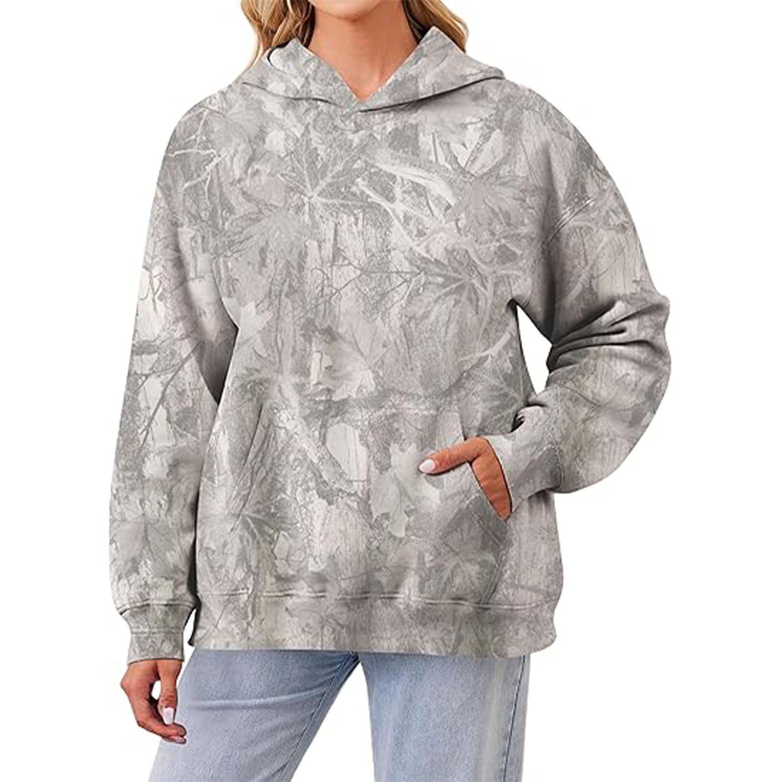 Tiweut Oversized Womens Hoodies with Maple Leaf Print Long Sleeve ...
