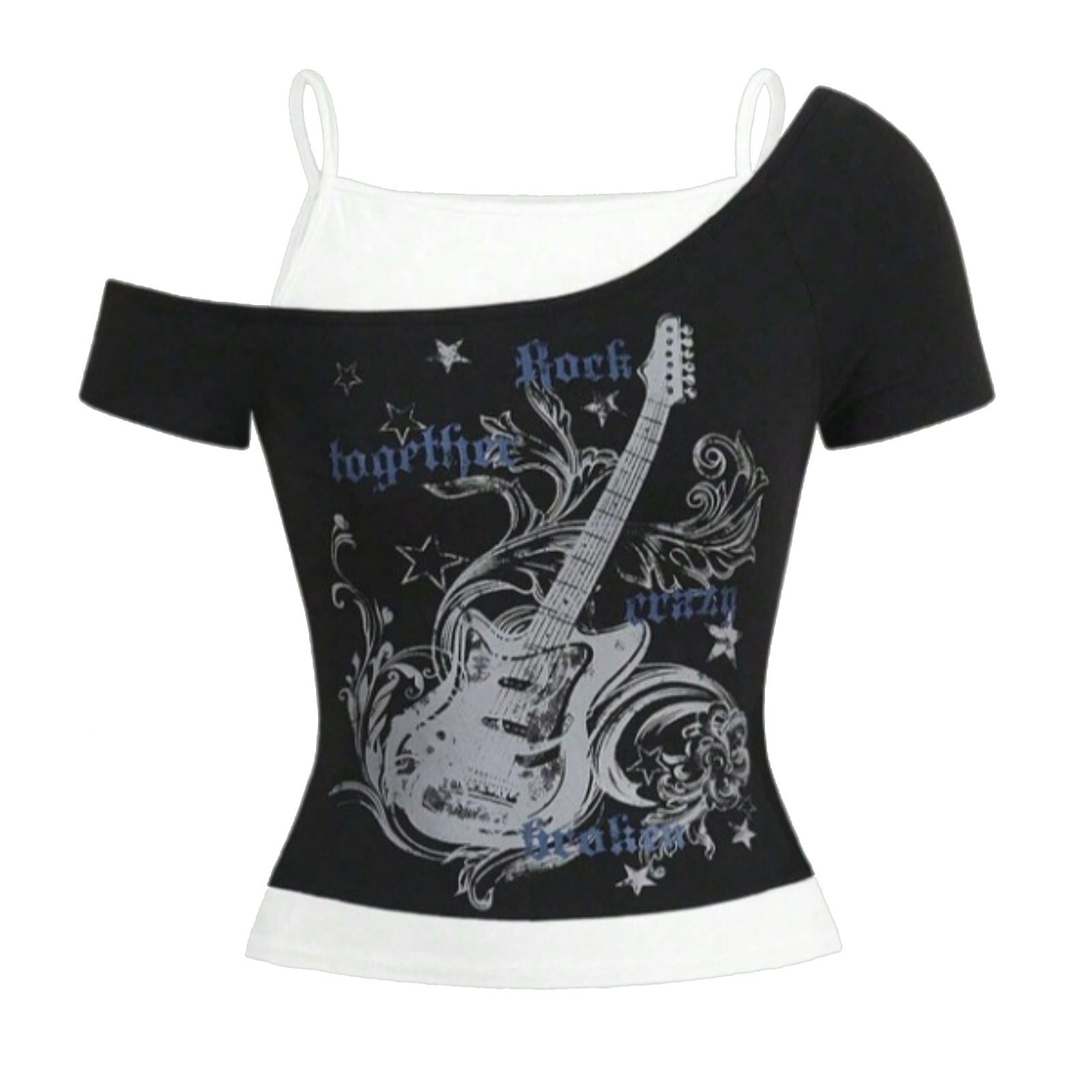 Tiweut Y2k Women T Shirt Grunge Top Emo 2000s Vintage Fake Two Piece ...