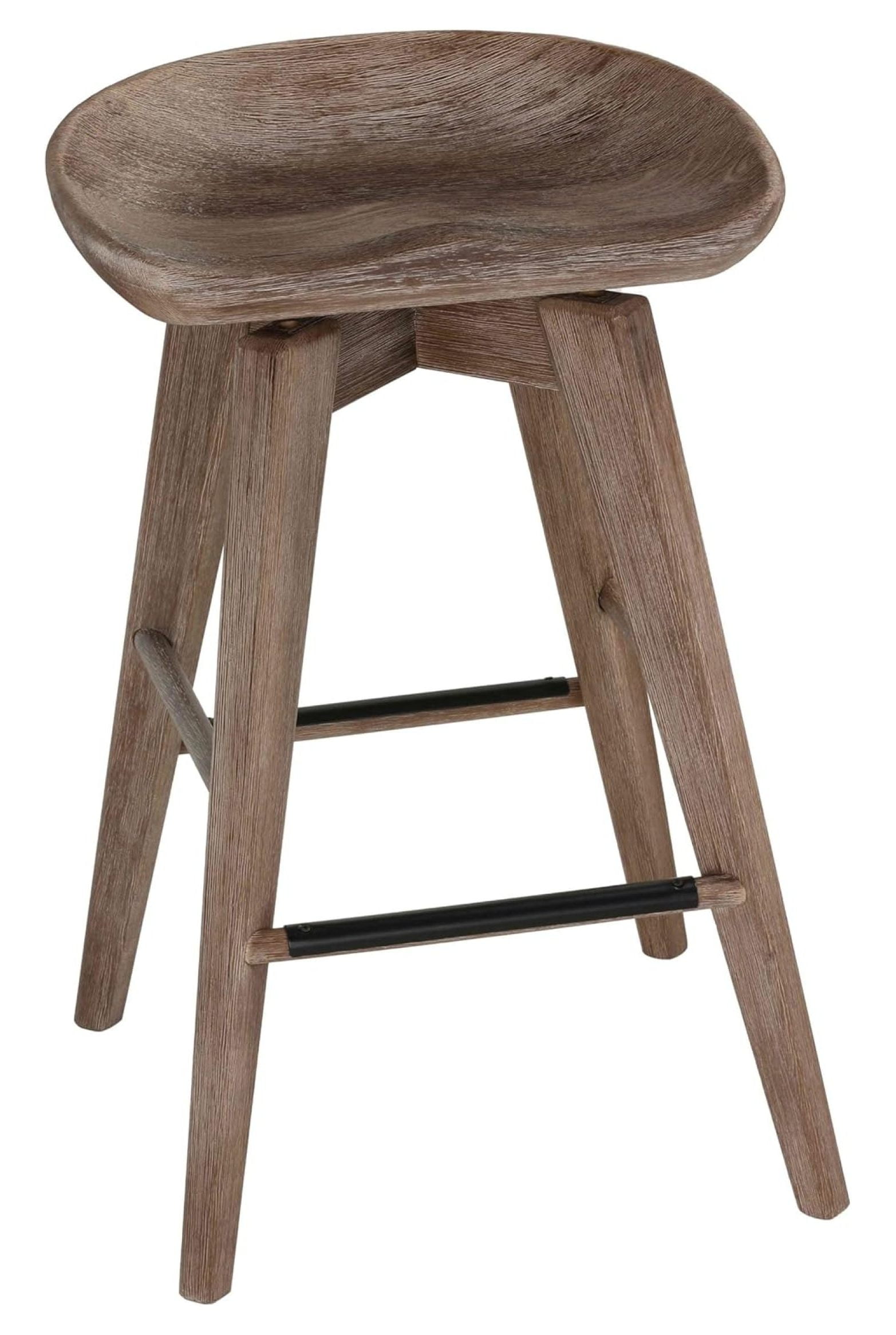 Tiwi Backless Swivel Counterstool in Solid Wood, 24" Gray Whitewash ...
