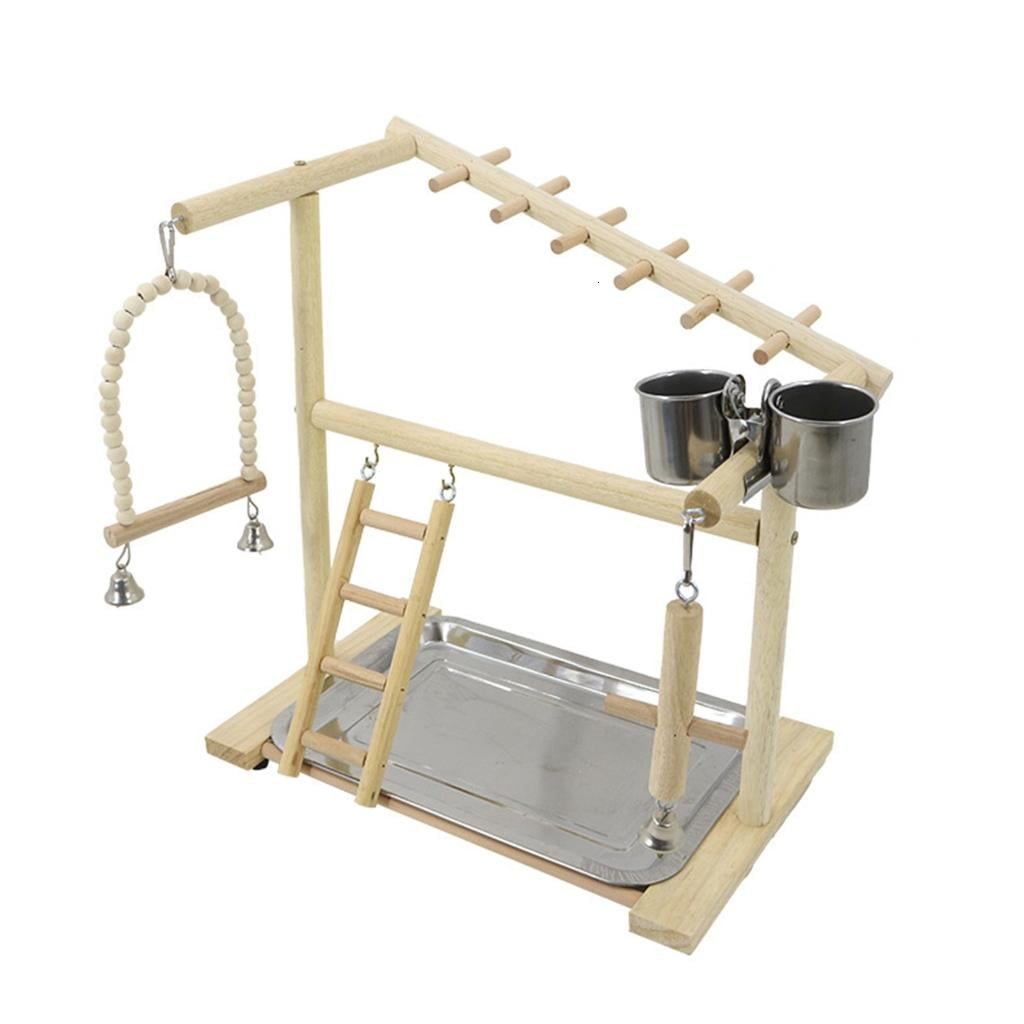 Tizuqe Bird Perch Wood Stand Parrots Playstand Ladder Chew Toy Swing ...