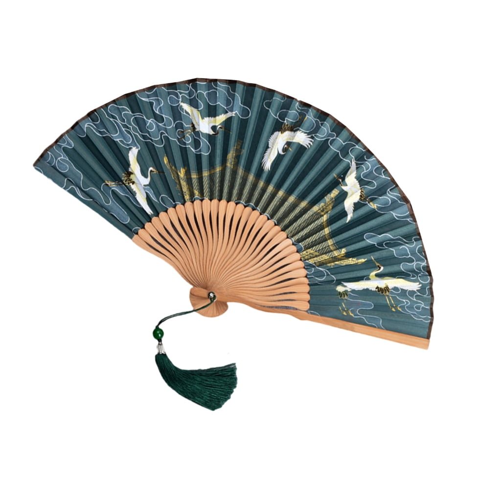 Tizuqe Classical Cranes Design Fan Folding Hand Fan Bamboos Silk Fan ...