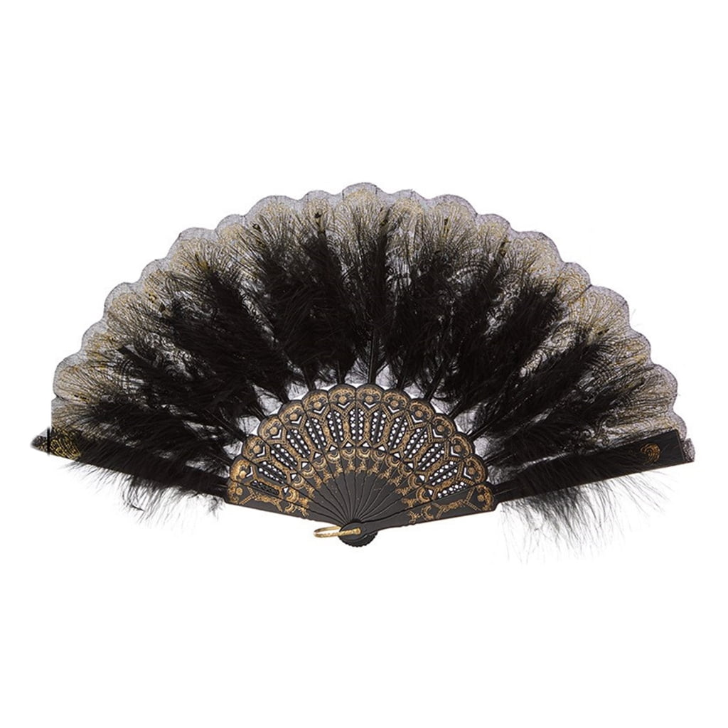Tizuqe Feather Fan Vintage Dance Foldings Fan Elegant Large Hand Fan ...