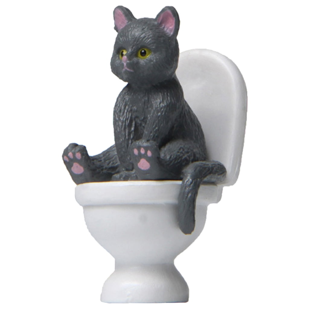 Tizuqe Miniature Cat Figure Sitting On Toilet Cat Statue Mini Cat ...