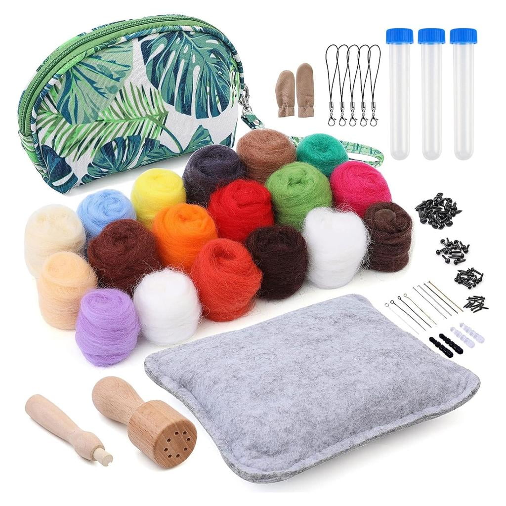 Tizuqe Needle Felting Starter with Storage Bag, Wool Roving 18 Colors ...