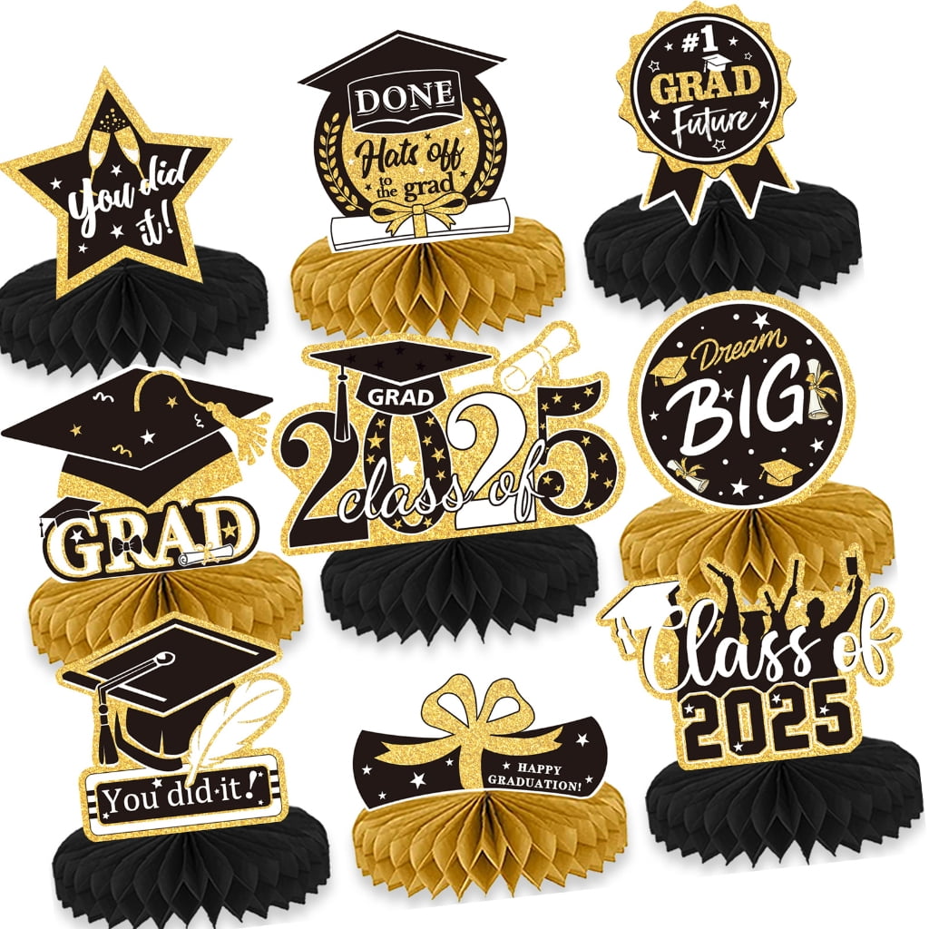 Tizuqe Pack of 9 Graduation Themed Honeycomb Tabletops Decorations For ...
