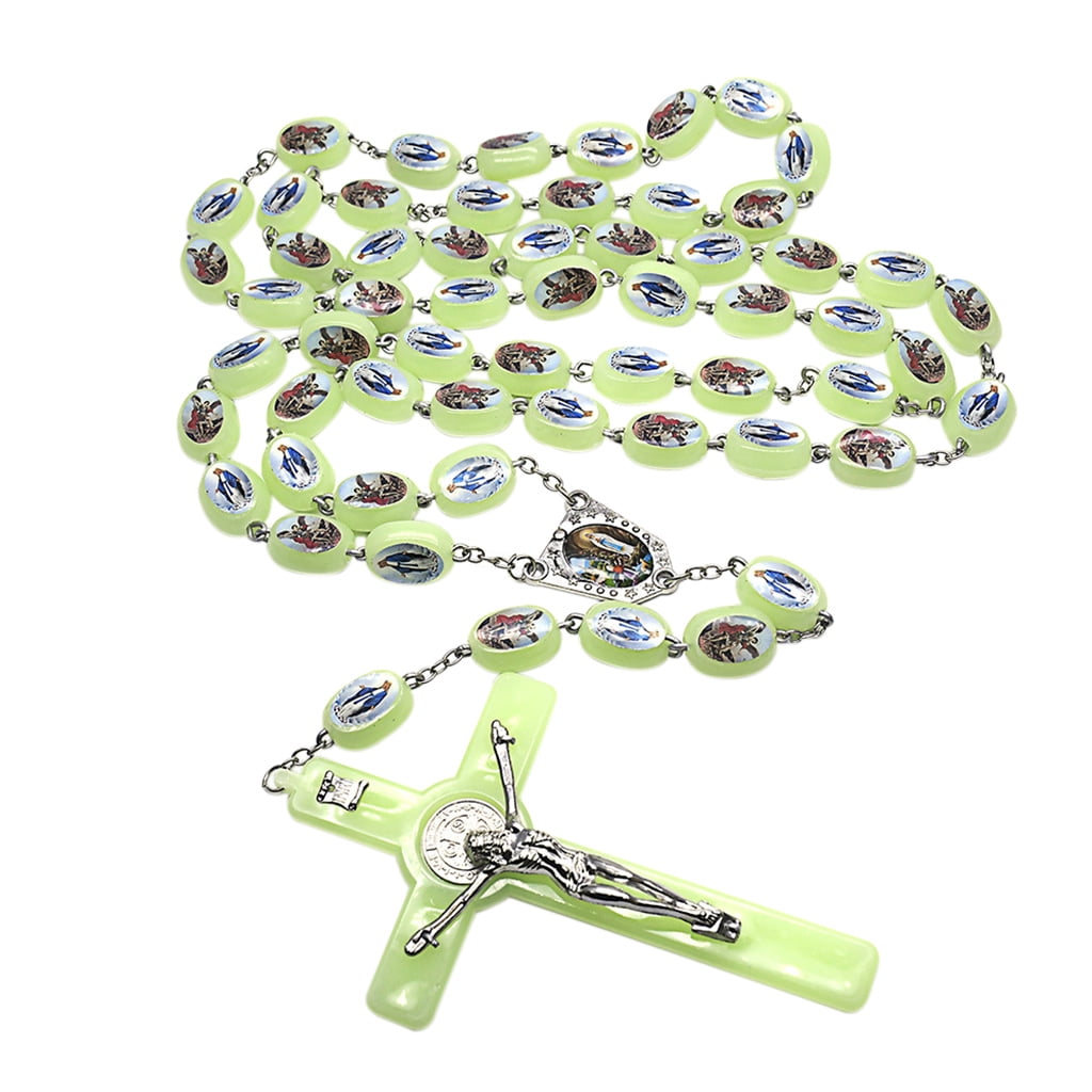 Tizuqe Catholic Rosary Necklace Angel Virgin Mary Luminous Prayer Beads ...