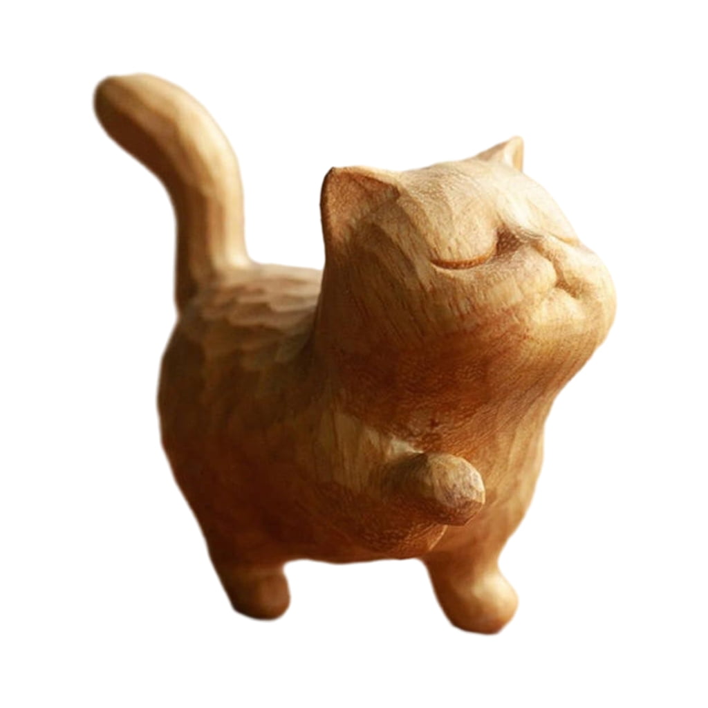 Tizuqe Wooden Cat Figures Sculpture Handmade Wooden Cat Statue Home ...