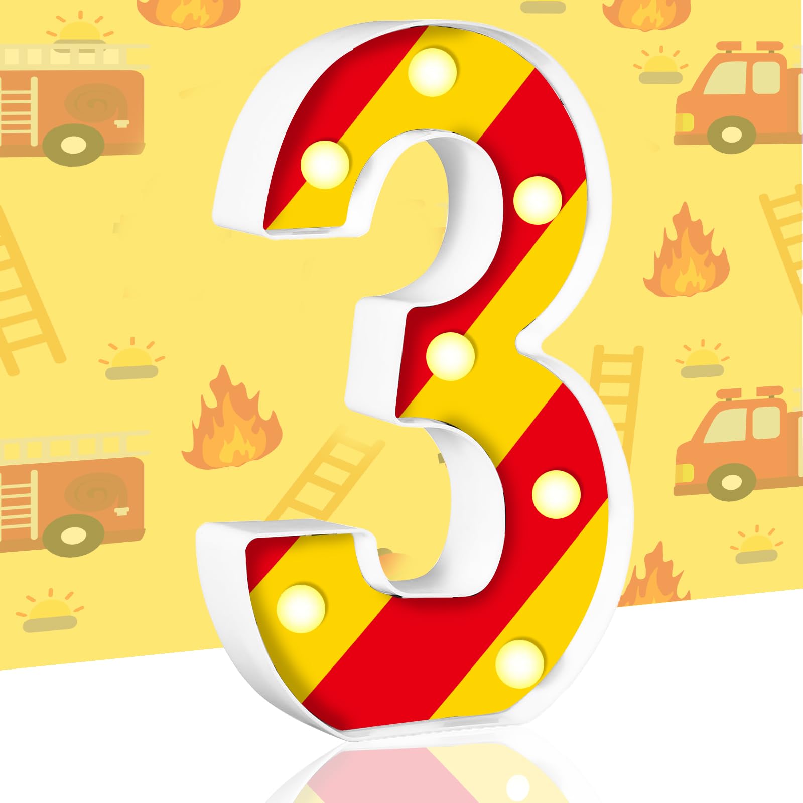 Tkifoda Fire Truck LED Number Lights,Fire Truck Birthday Supplies ...