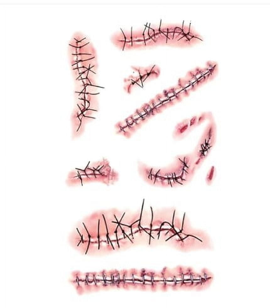 Tkrady 1 Sheets Realistic Wound Stitch Scar Scab Waterproof Temporary ...