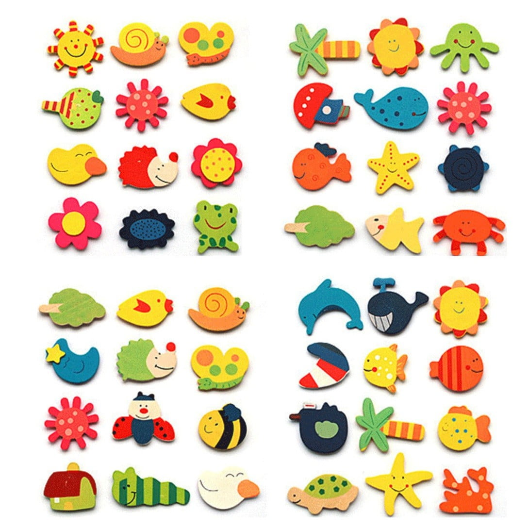 Tkrady 12PCS Random Animal Wooden Fridge Sticker Home DIY wooden ...