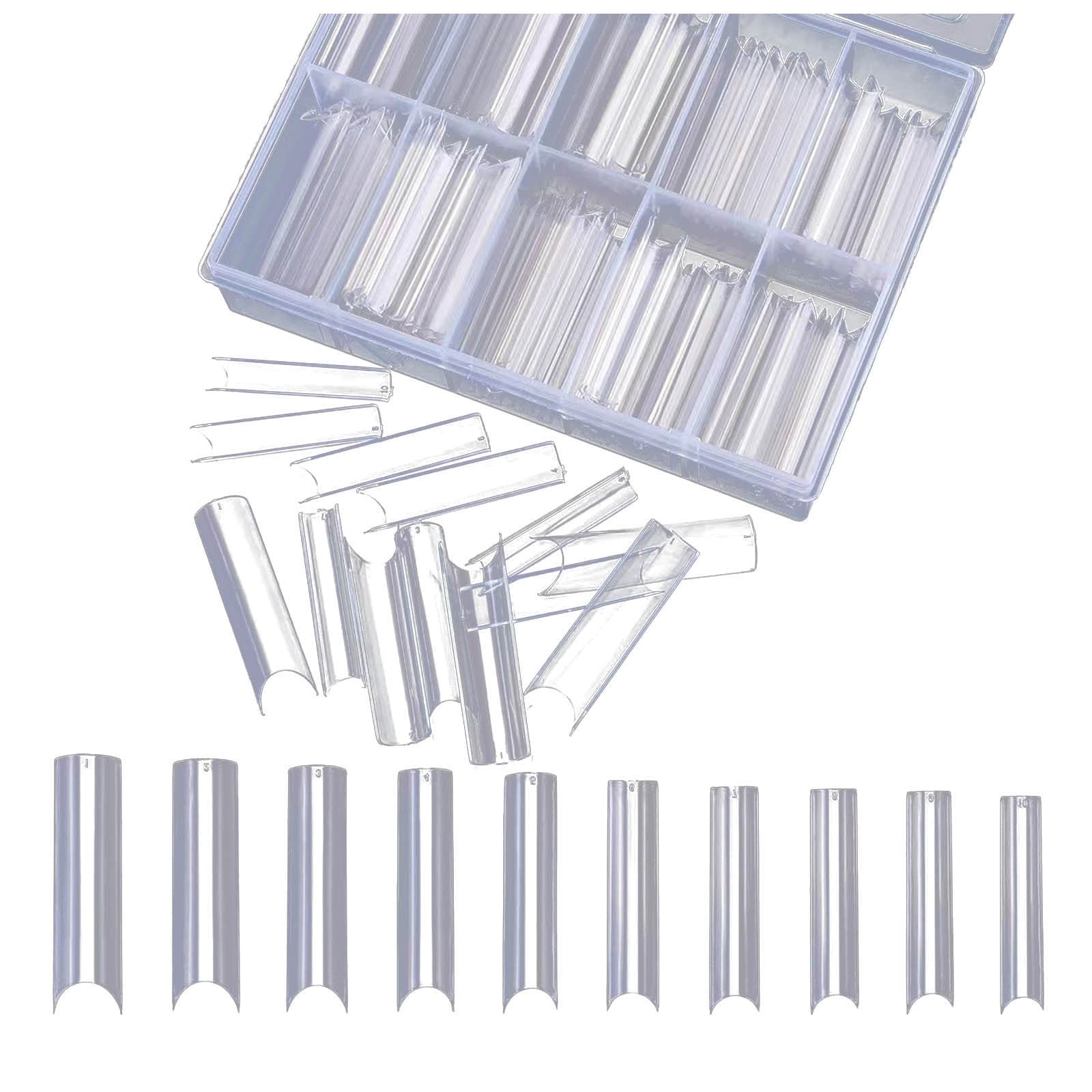200pcs Clear Nail Tips for Acrylic Nails, 2XL Extra Long, 10 Sizes Half ...