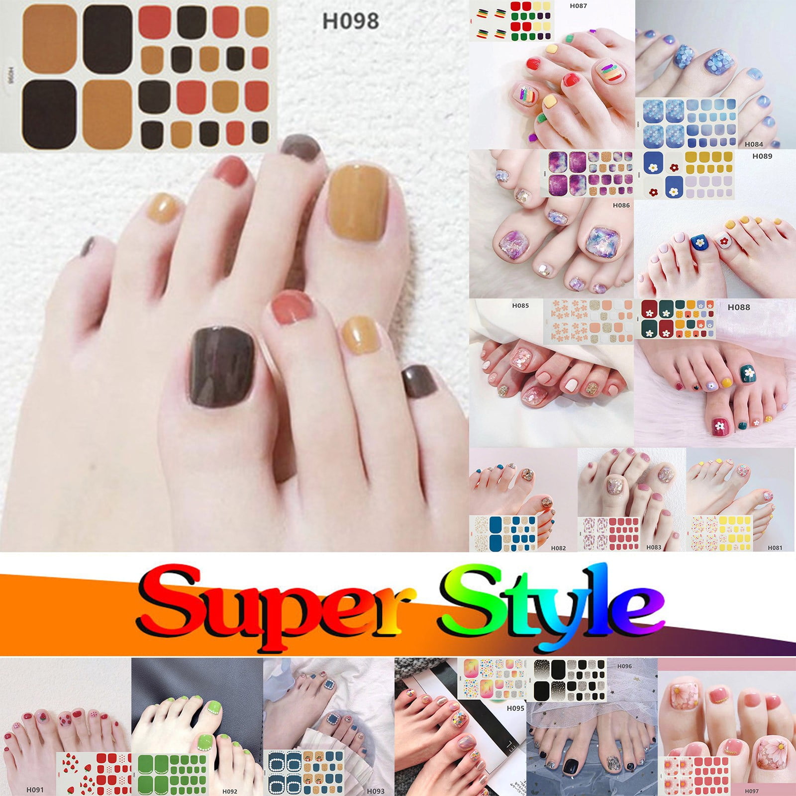 Tkrady 5 Sheets Toe Nail Stickers Full Nail Wraps Self Adhesive Toenail ...