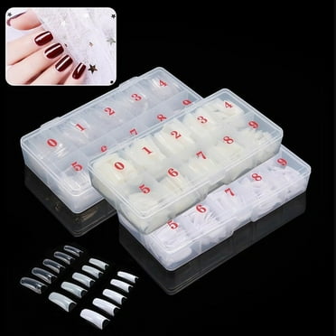 240PCS NO C Curve Square Shape Nail Tips, Half Cover Clear Artificial ...