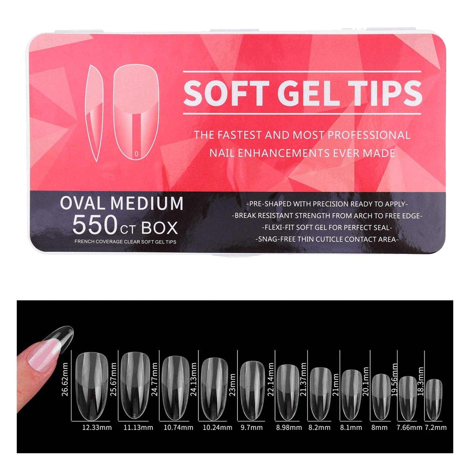 Tkrady 550pcs Oval Medium Nail Tips Full Cover False Nails Clear Press ...