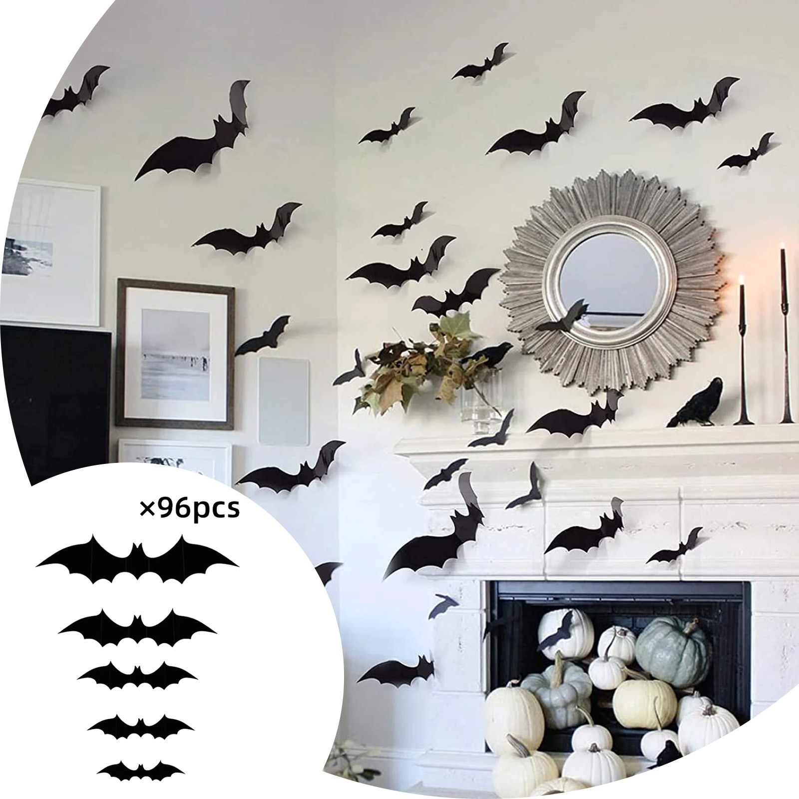 Tkrady 96 Pcs Decorations Indoor 3D Bats Wall Stickers 5 Size for Home ...