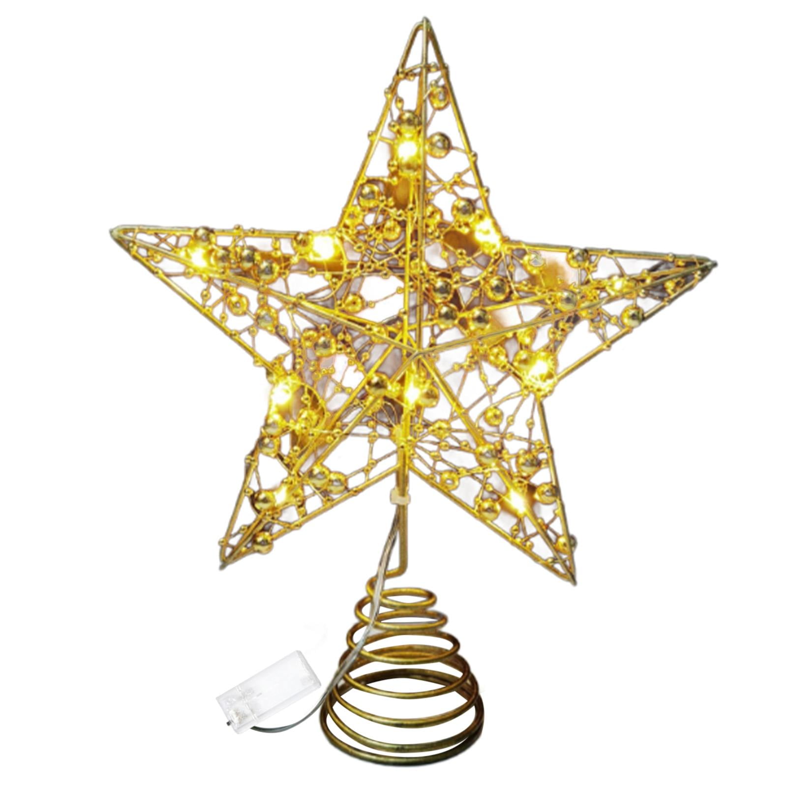Tkrady Christmas Star Tree Topper with LED Lights, Vintage Rattan ...