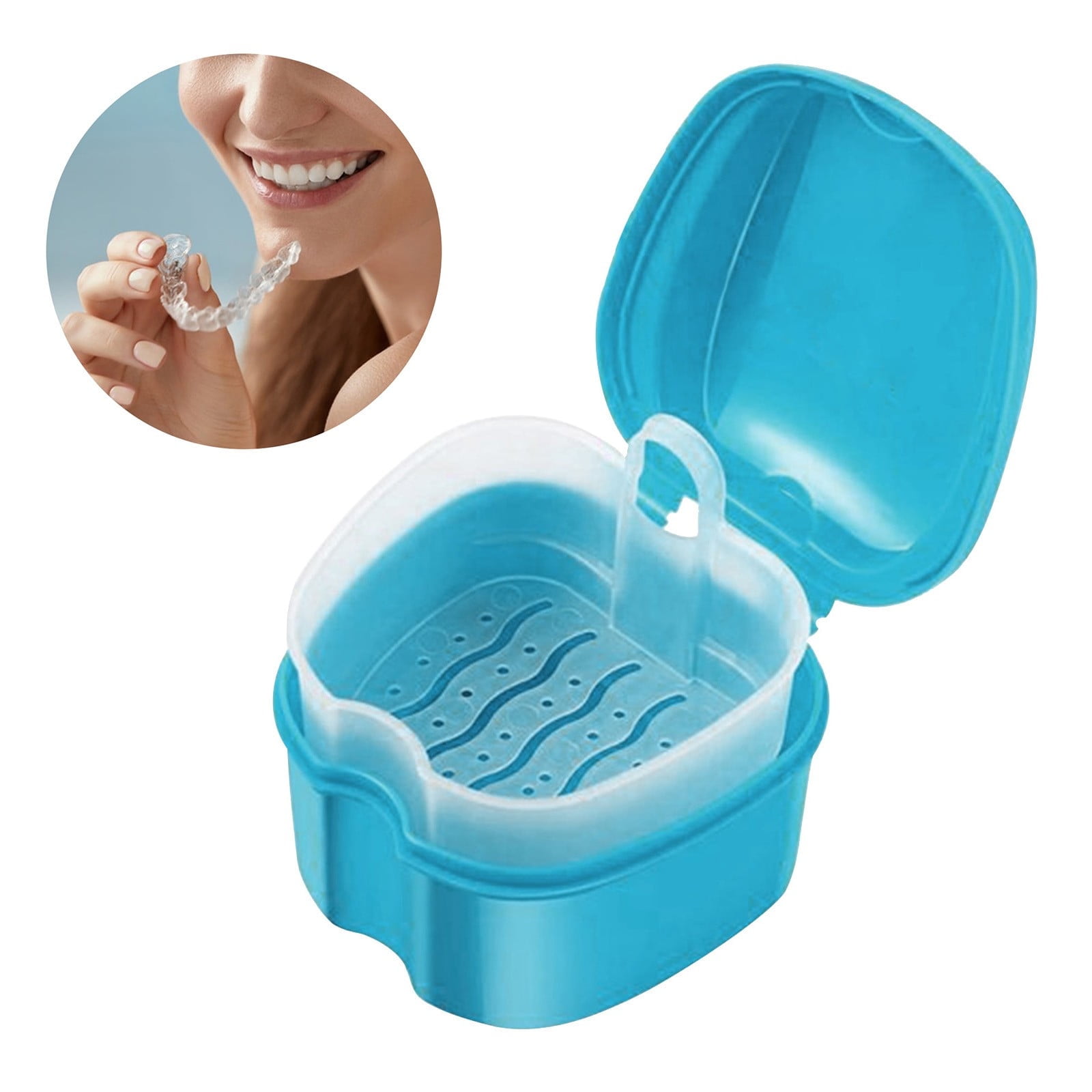 Tkrady Denture Bath Case Box Cup Container with Basket Denture Holder ...