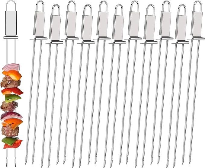 Tkrady Metal Stainless Steel BBQ Skewer Stick with Push Bar Reusable ...
