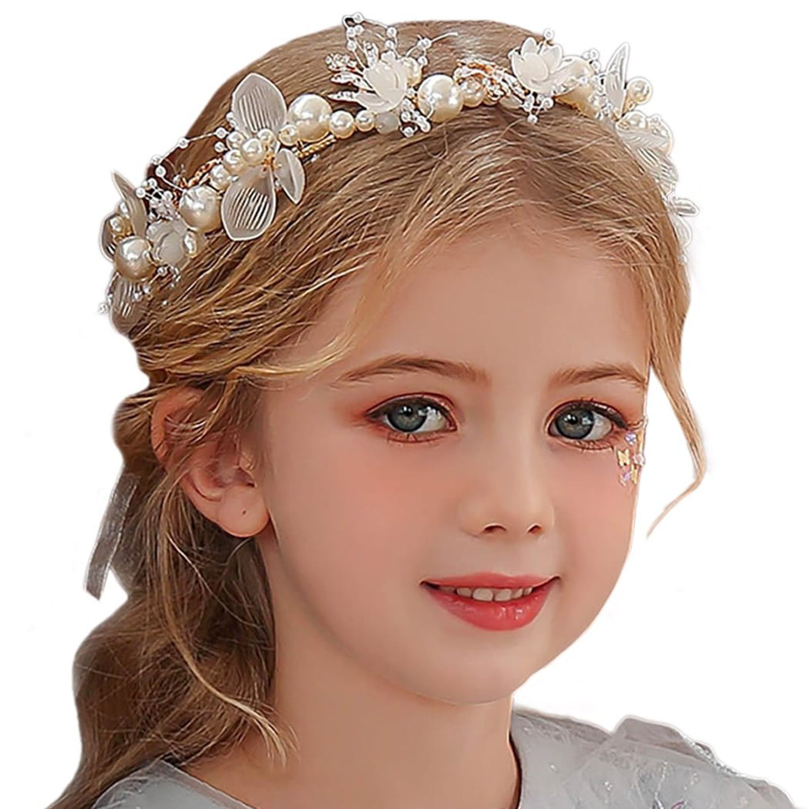 Tkrady Princess Flower Headpiece Rhinestone Pearl Headband Alloy Floral ...