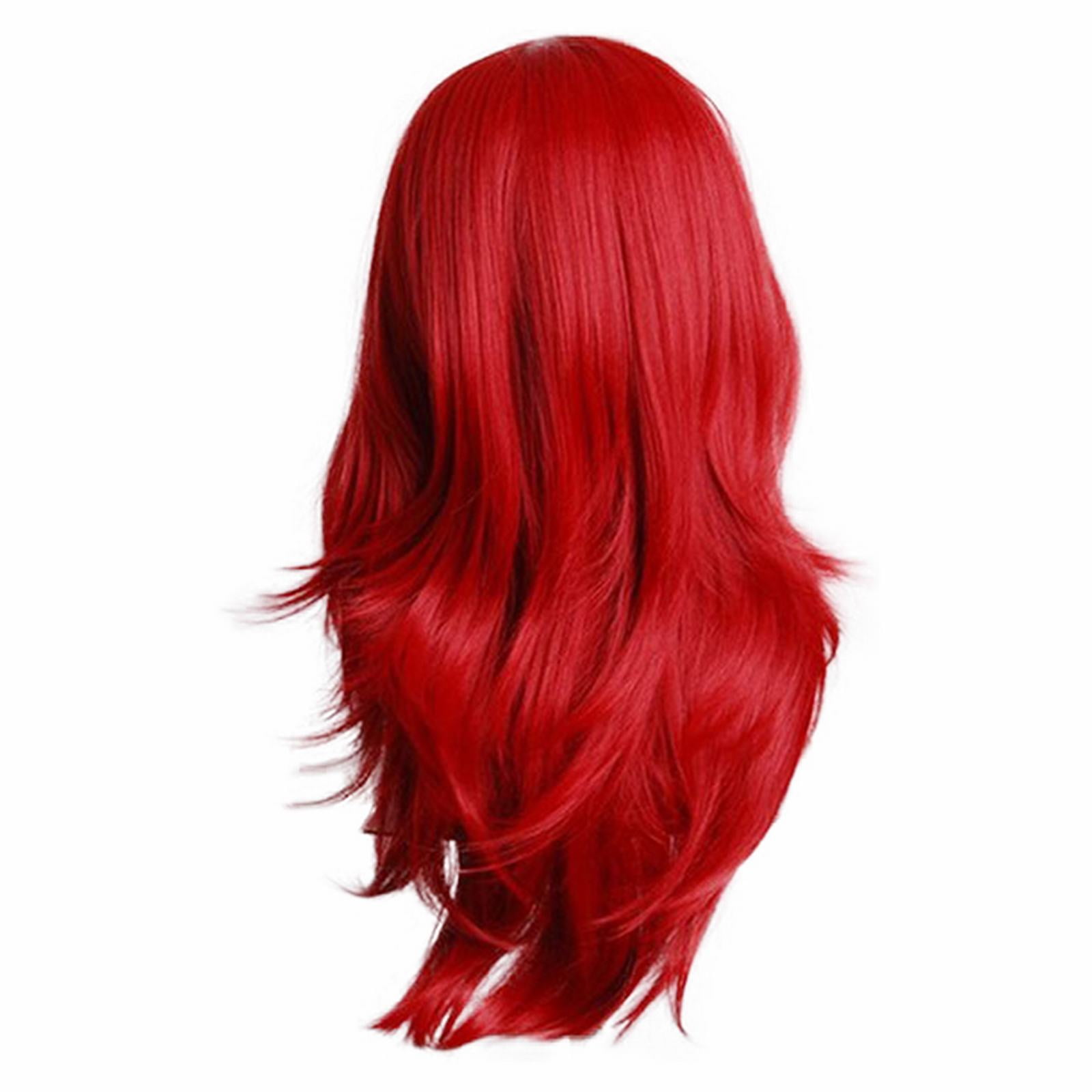 Tkrady Red Human Hair Wigs, for Women Long Fashion Synthetic Wavy Lace ...