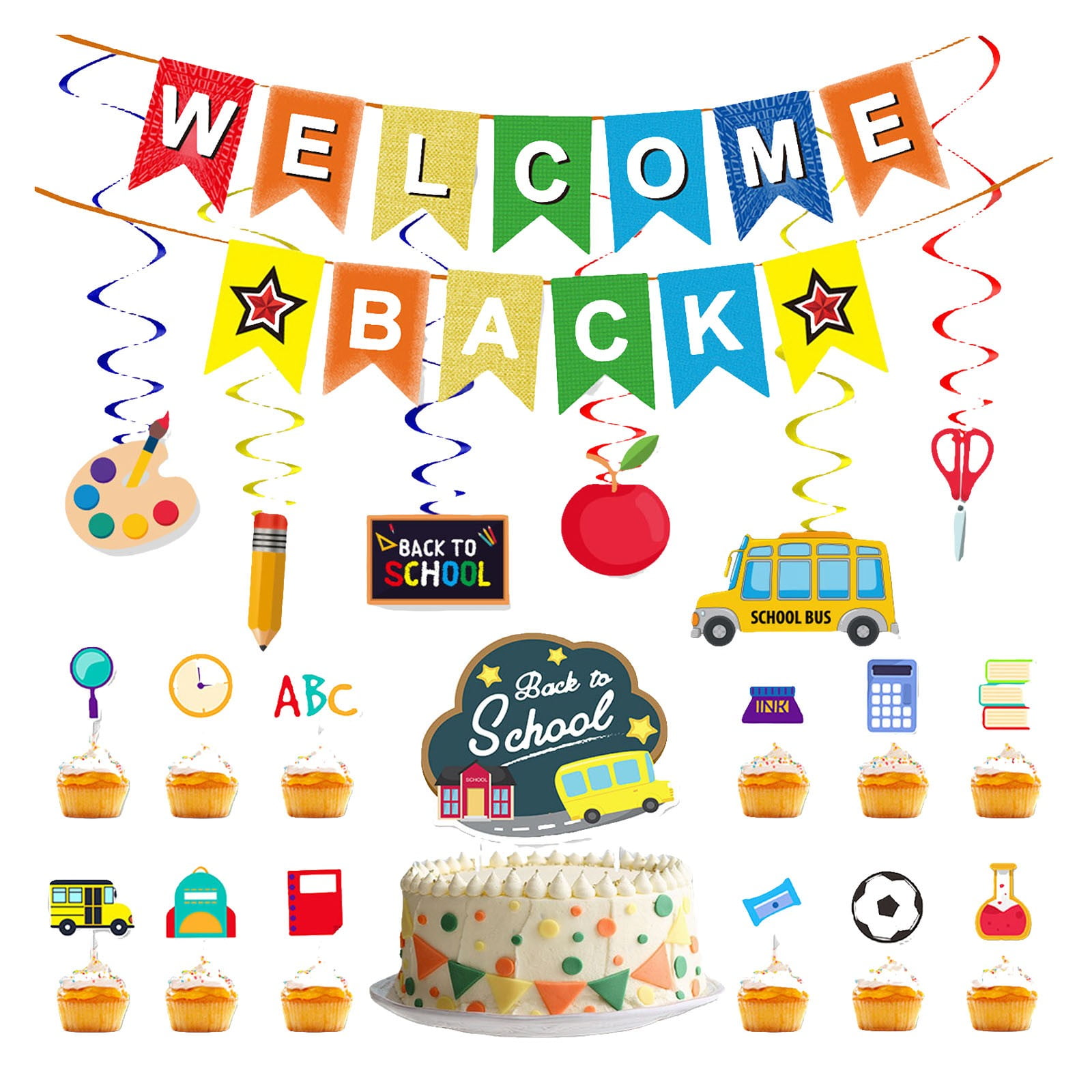 Tkrady Welcome Back Party Banner, Balloons Cake Toppers Decorations For ...