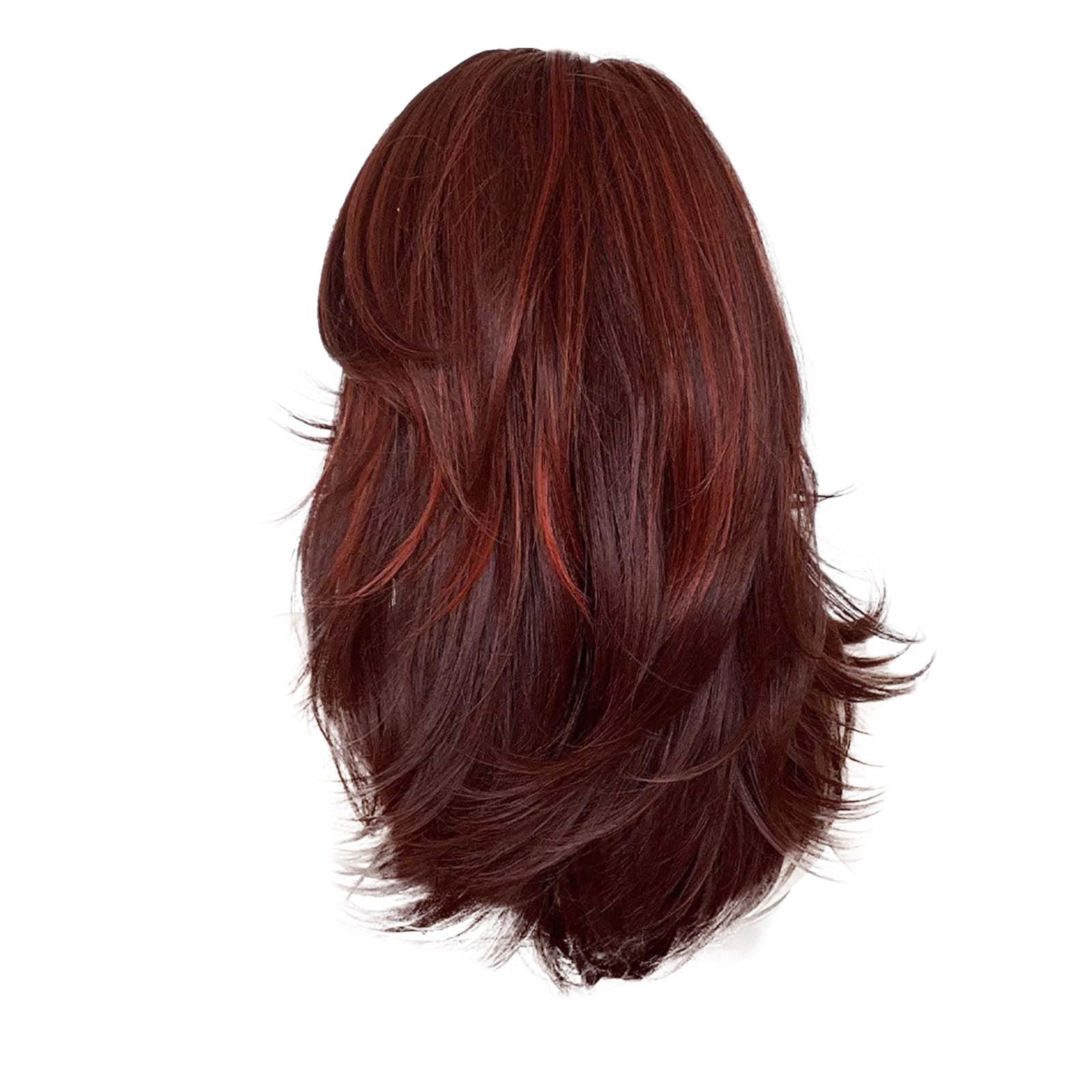 Tkrady Wig for Women Medium Short Wigs, Brown Hair with Side Bangs for ...