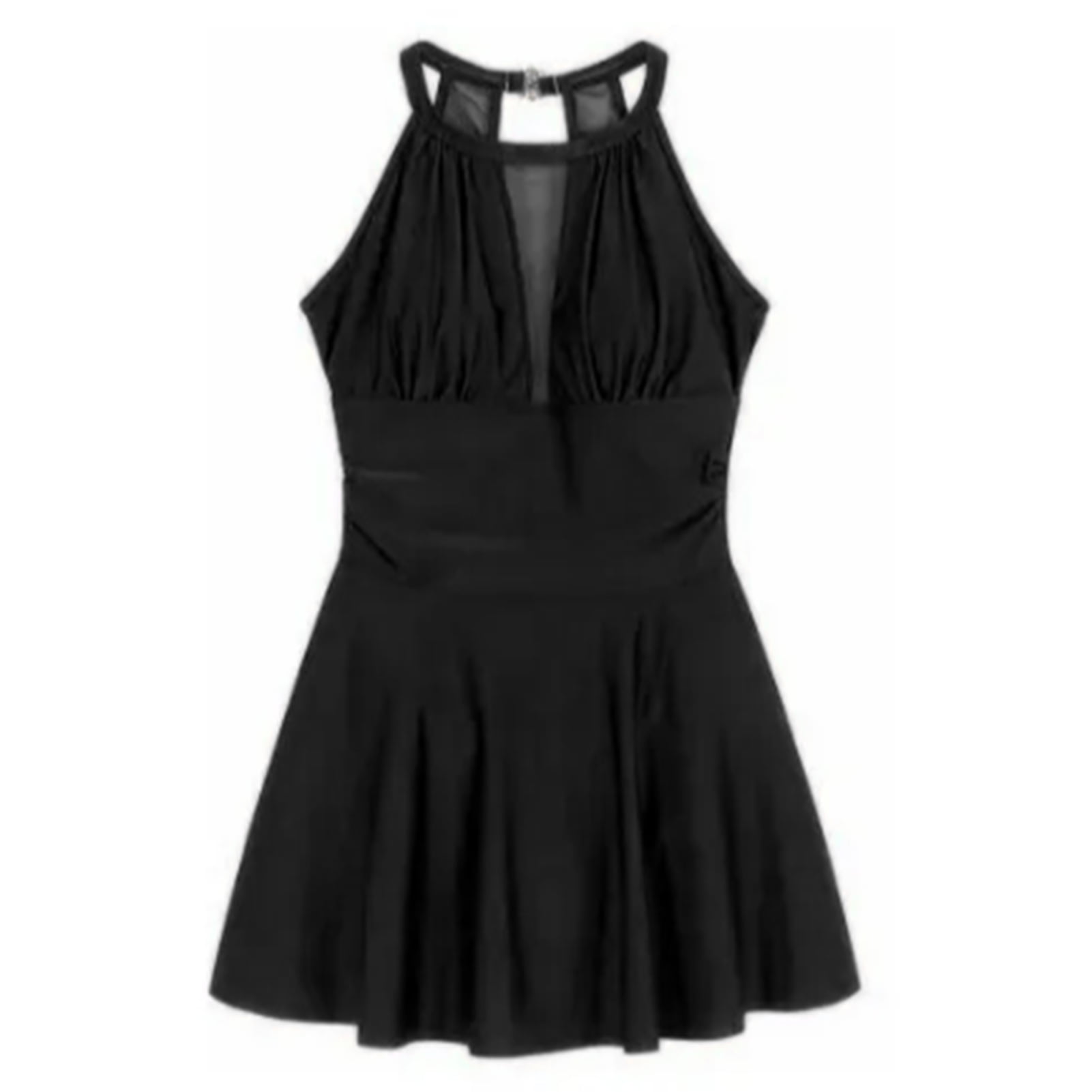 Tletseagh Women Halter Mesh Splicing Deep V Swim Dress Elegant Stylish ...