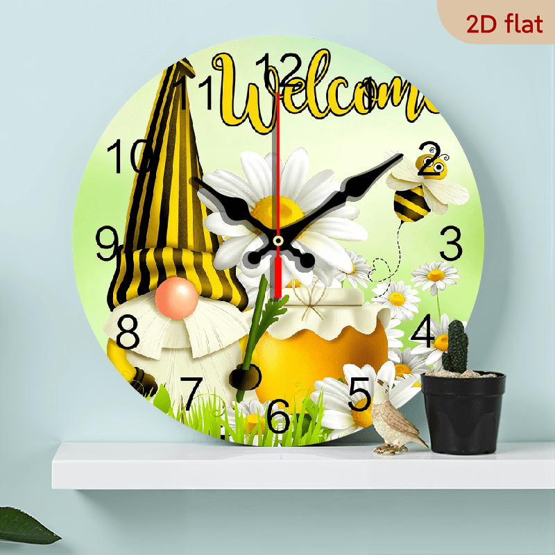 Tllo0ord 2D Flat 1pc 10Inch Wooden Wall Clock Honey Bees Battery ...
