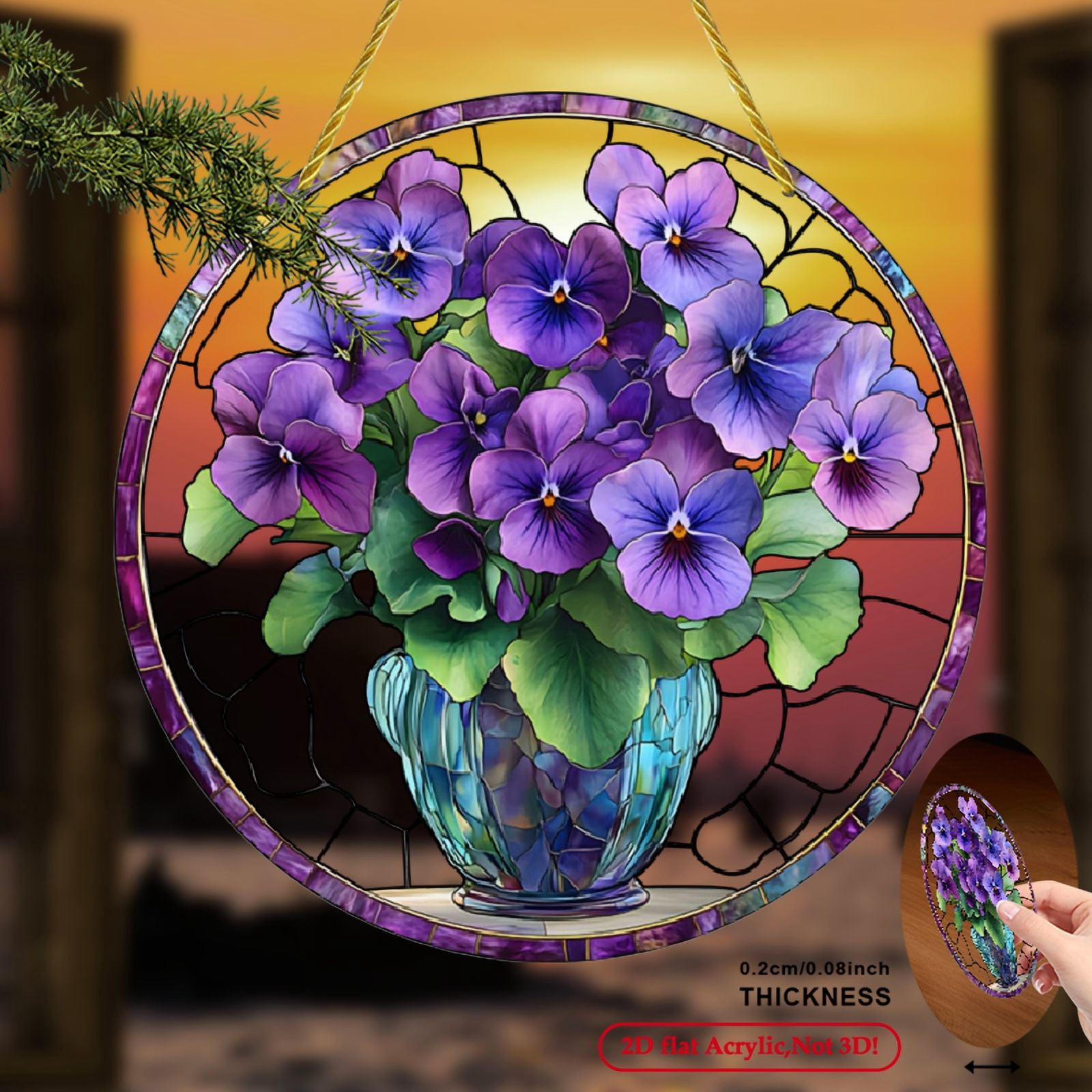 Tllo0ord 2D Flat,Pansy Suncatchers Garden Suncatchers (8''x8''), Spring ...