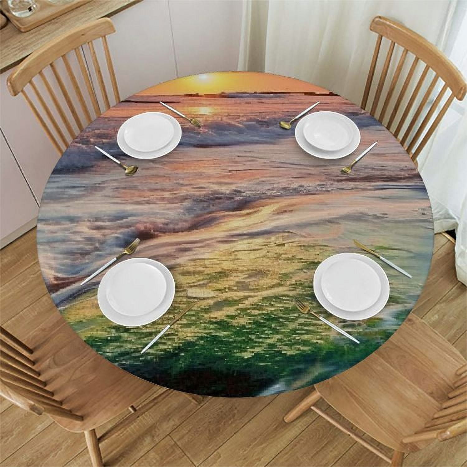 Tllo0ord Round Tablecloth with Elastic Edges,Waterproof and wipeable ...