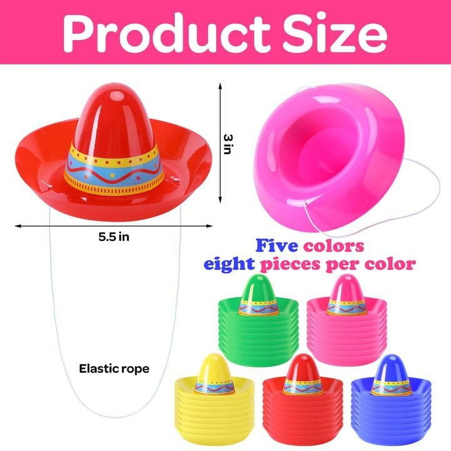 Tlswshsy 40 Pcs AJH3 Mini Mexican Plastic Sombreros, 5 Colors Cinco de ...