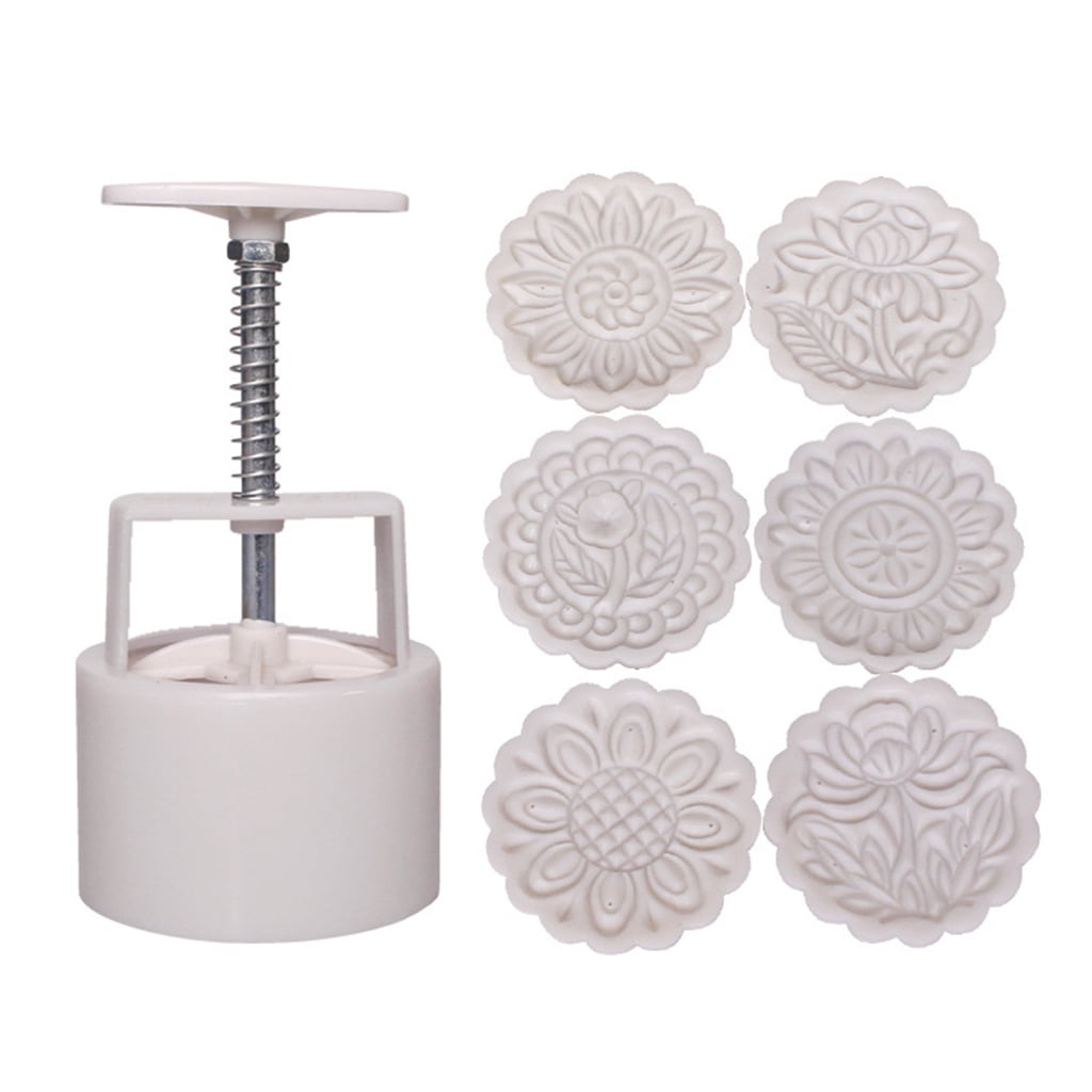 Tmboryuu 150g Mooncake Barrel Mold with 6pcs Flower Stamps Hand Press ...