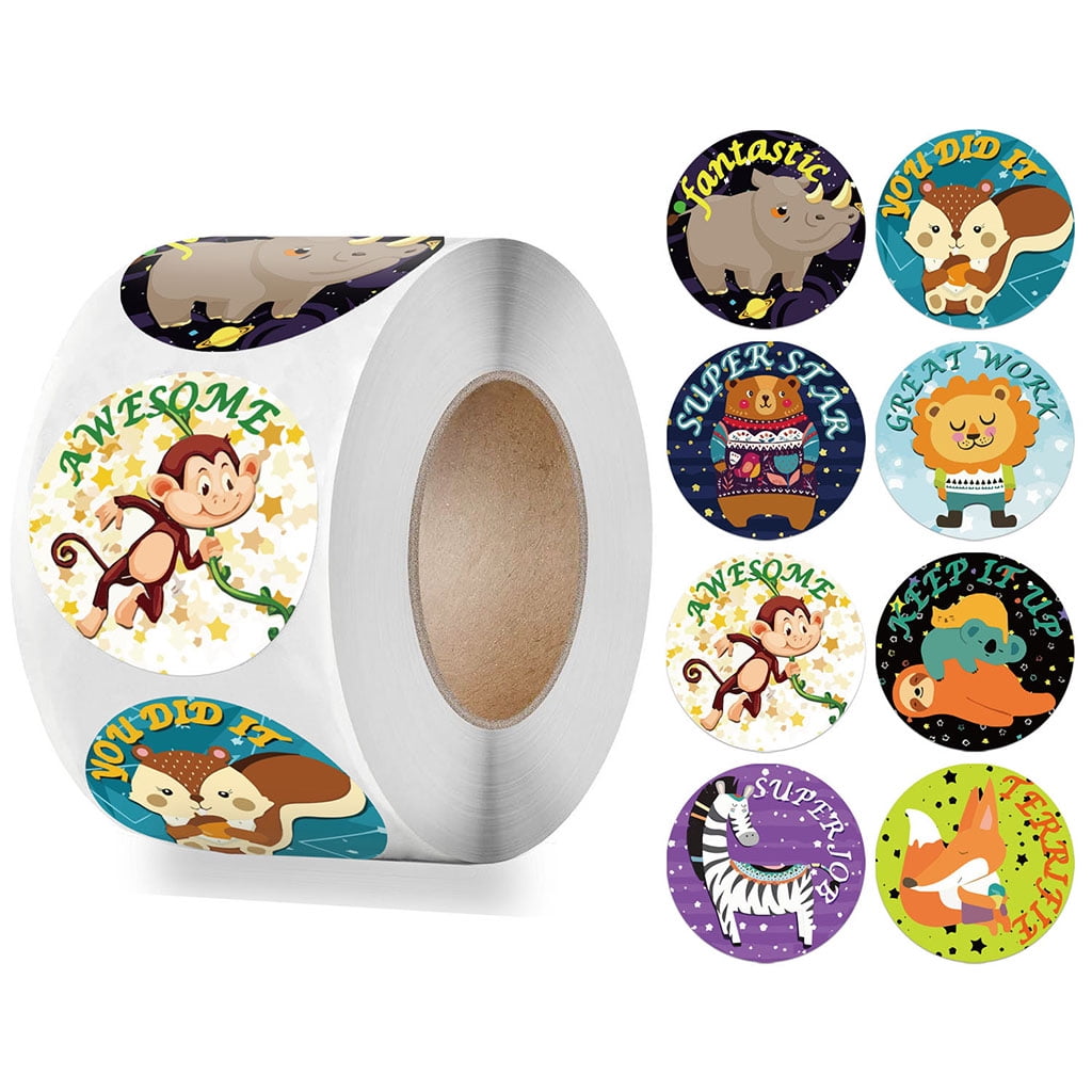 Tmboryuu 500Pcs/Roll Cartoon Animal School Teacher Reward Stickers ...