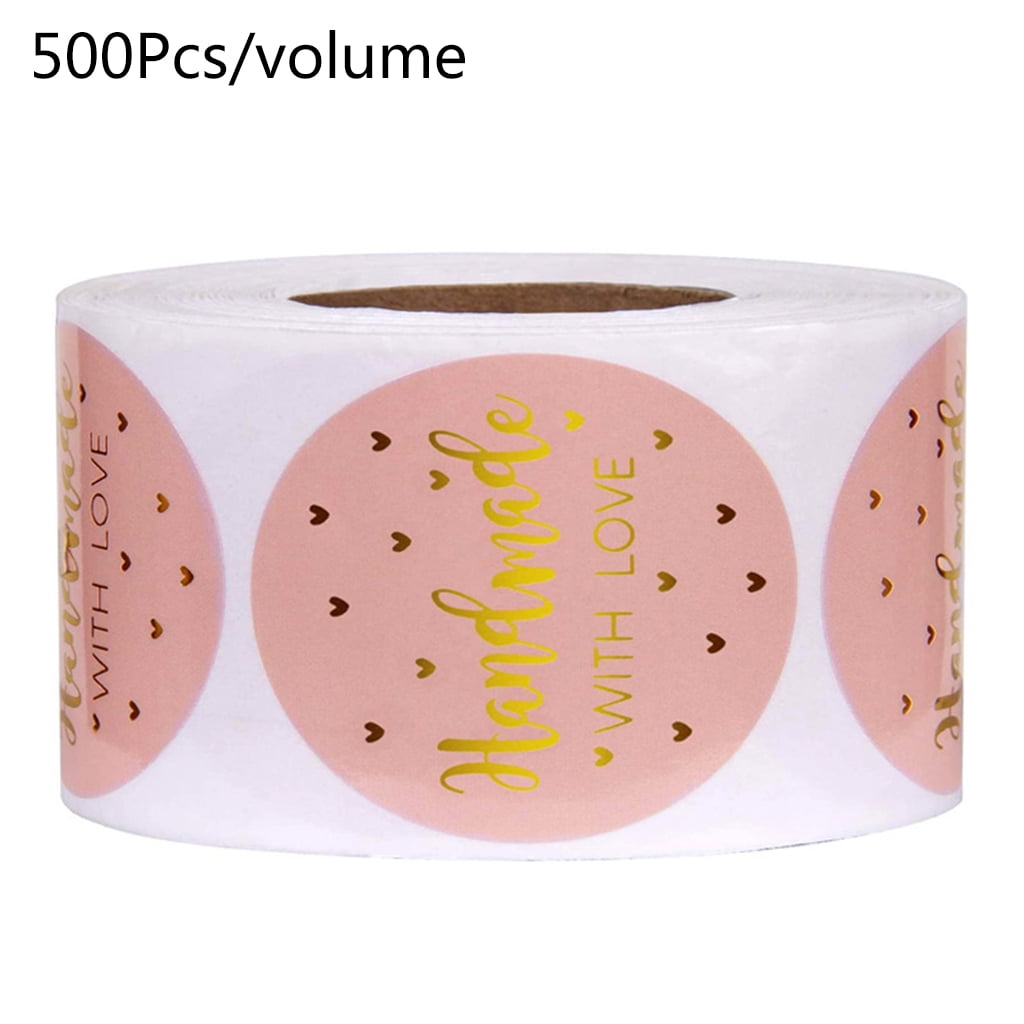 Tmboryuu 500pcs/roll Handmade with Love Stickers with Gold Foil Round ...