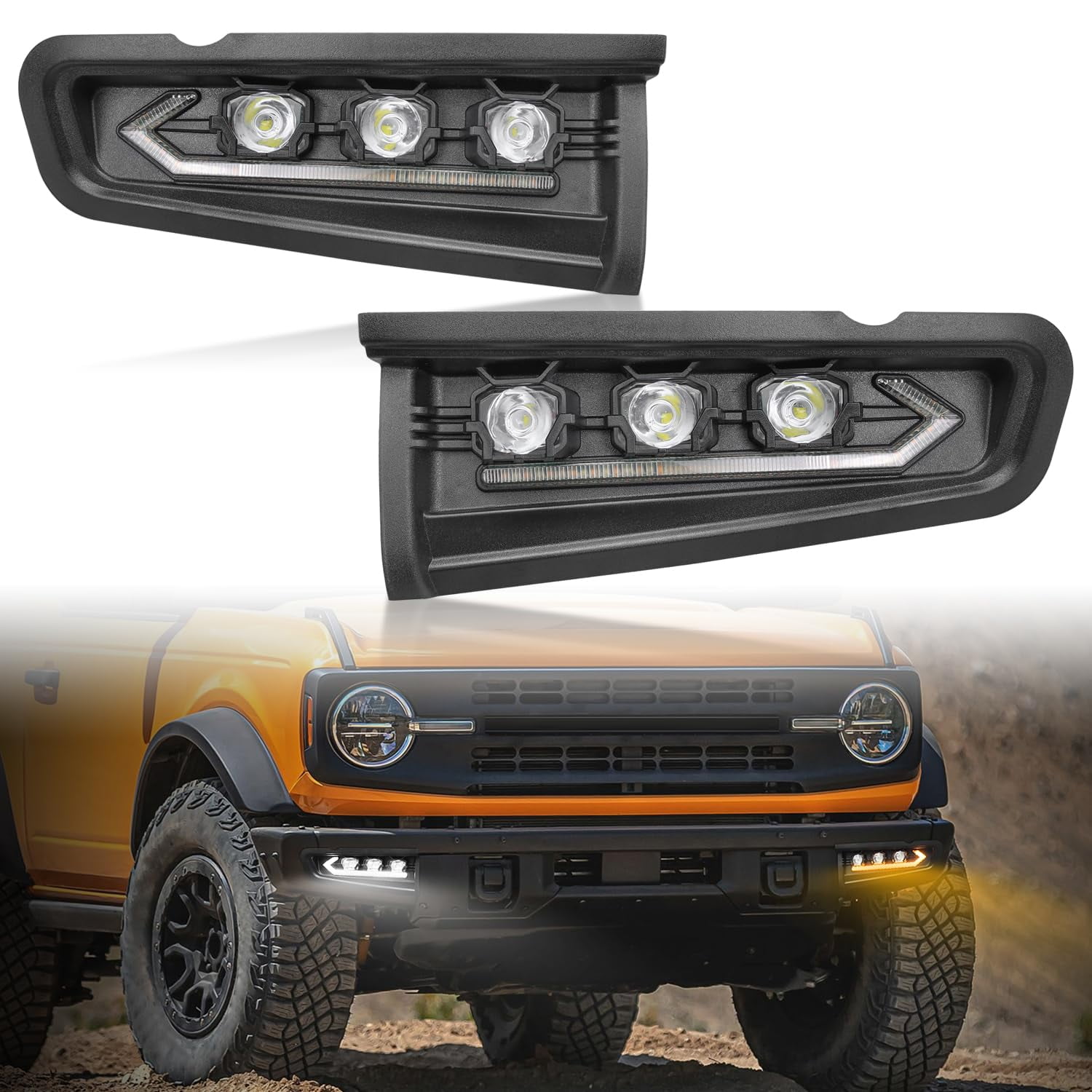 Tmipakioy LED Fog Lights KEF16 Amber Sequential Turn Signal Light White ...