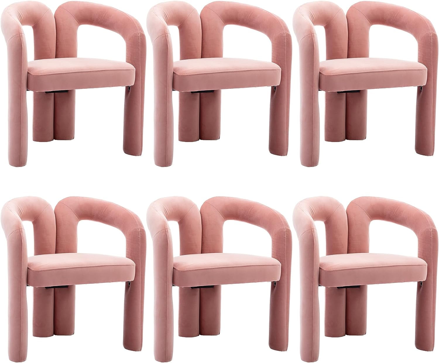 Tmsan Elegant Pink Velvet Dining Chair Set of 6, Comfy Barrel Armchair ...